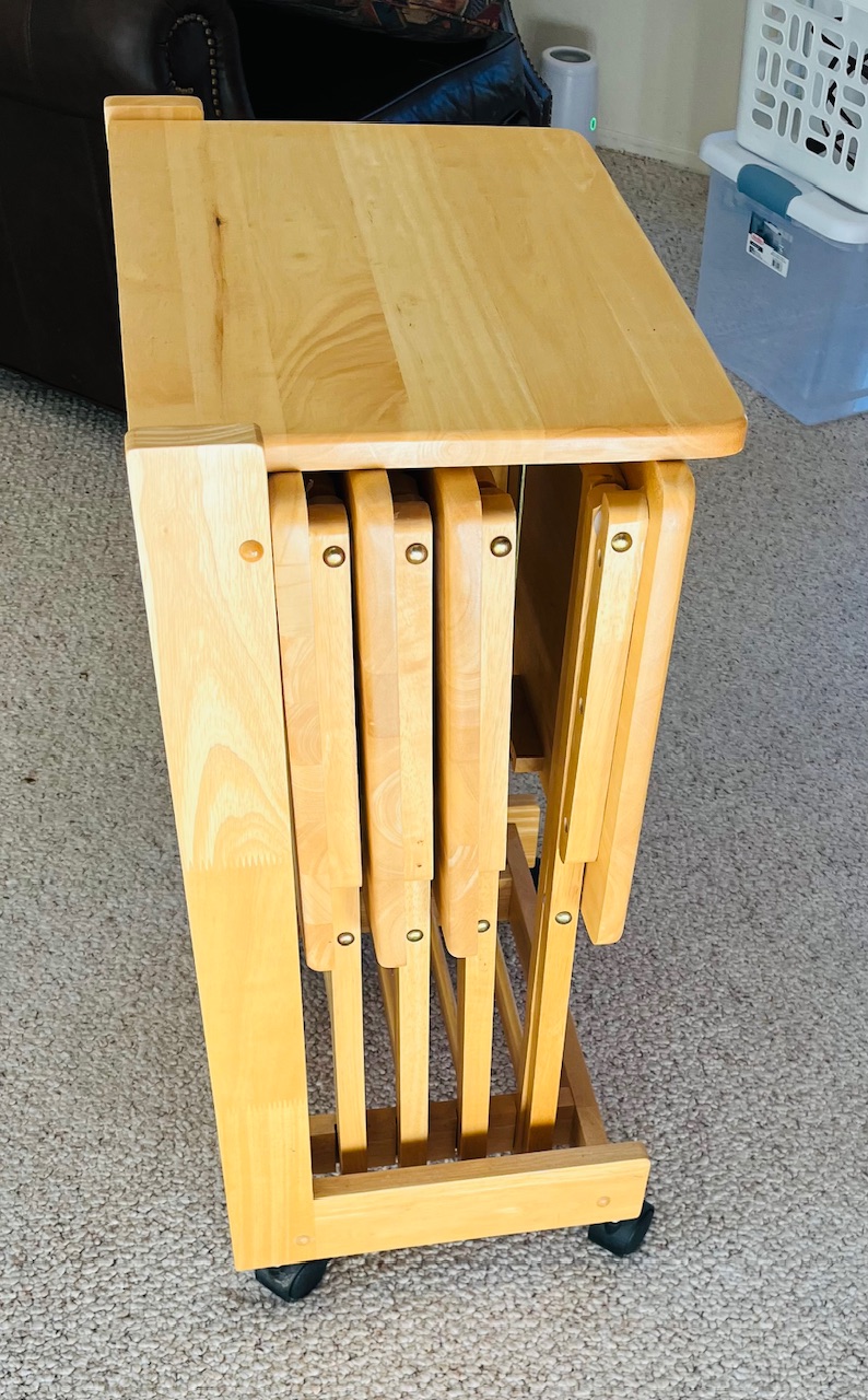 R1 Set Of (4) TV Dinner Eating Trays Wood Rolling Set #46190 ...