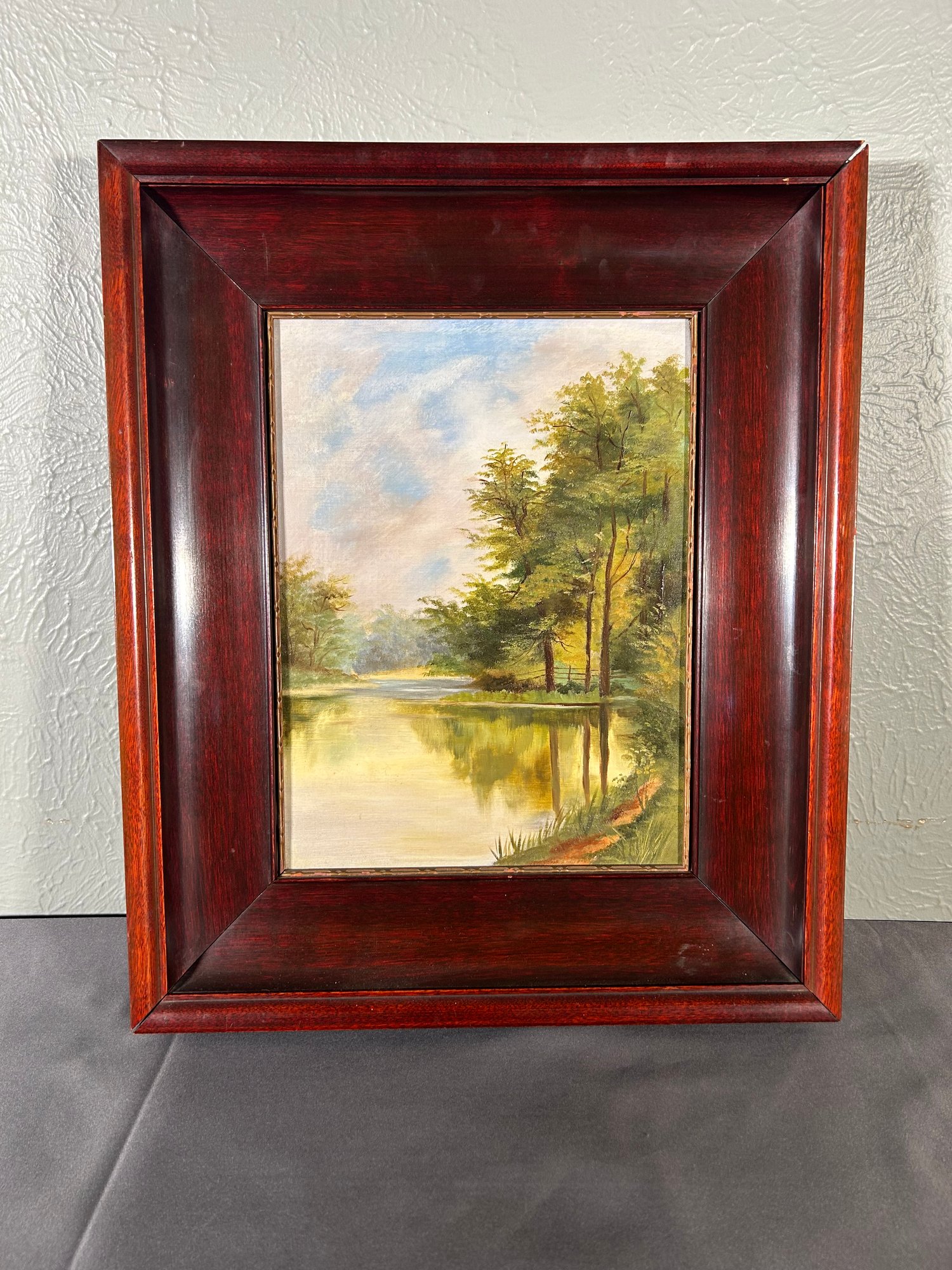 Antique Mahogany Framed Scenic Lake & Trees Painting #1221 ...