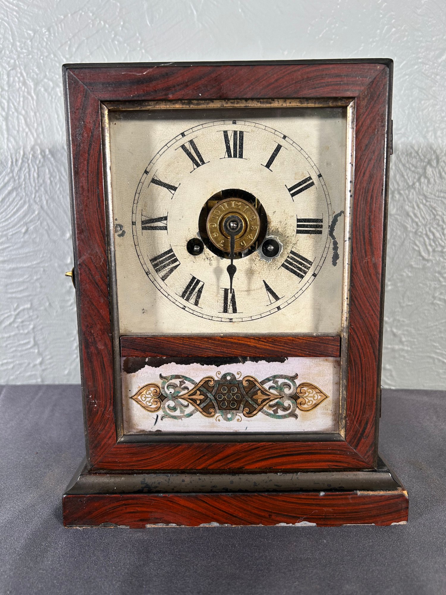 Small Antique Wooden Mantle Clock By Welch With Key #1252 ...
