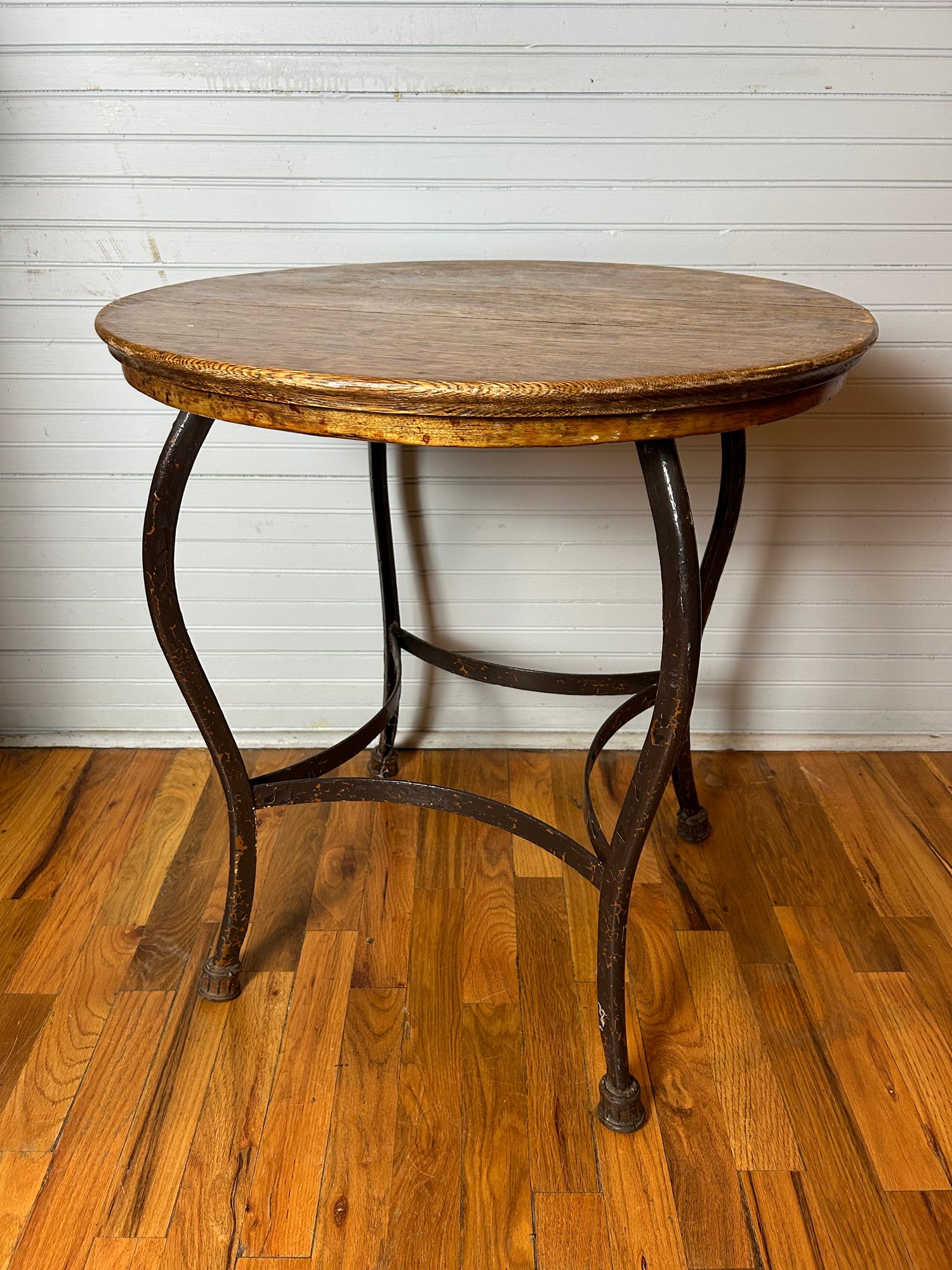 Depression Era Antique Wood / Metal Cafe Table #1025 | Auctionninja.com