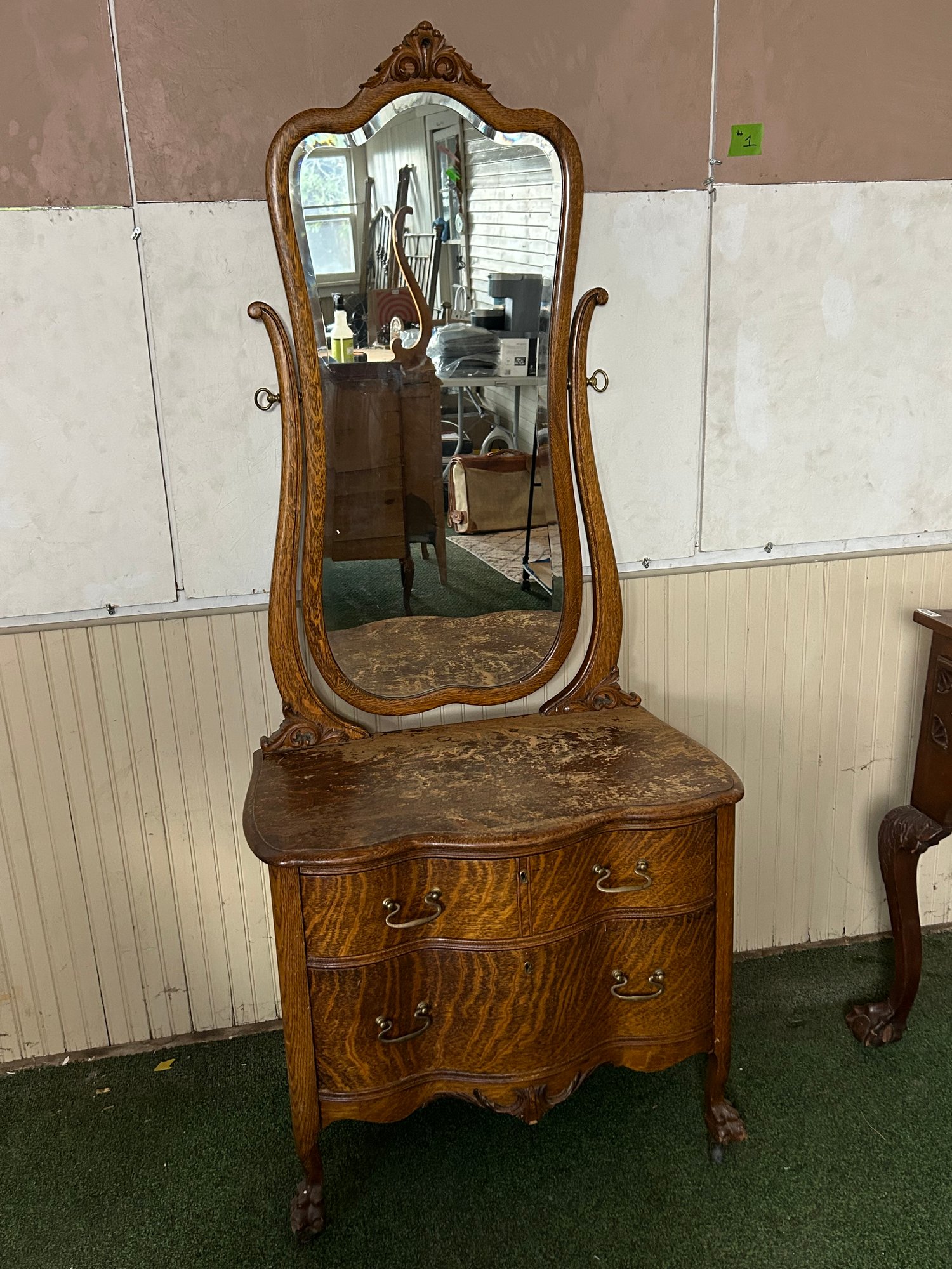 Antique Princess School Oak Dresser With Mirror #1163 | Auctionninja.com
