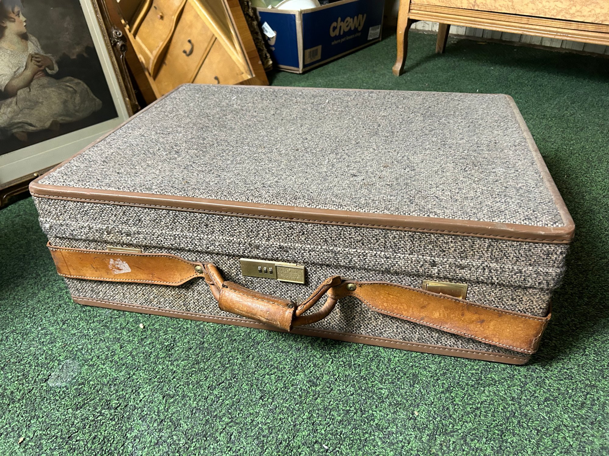 Antique Vintage Hartmann Tweed Leather Luggage Suitcase #1168 ...