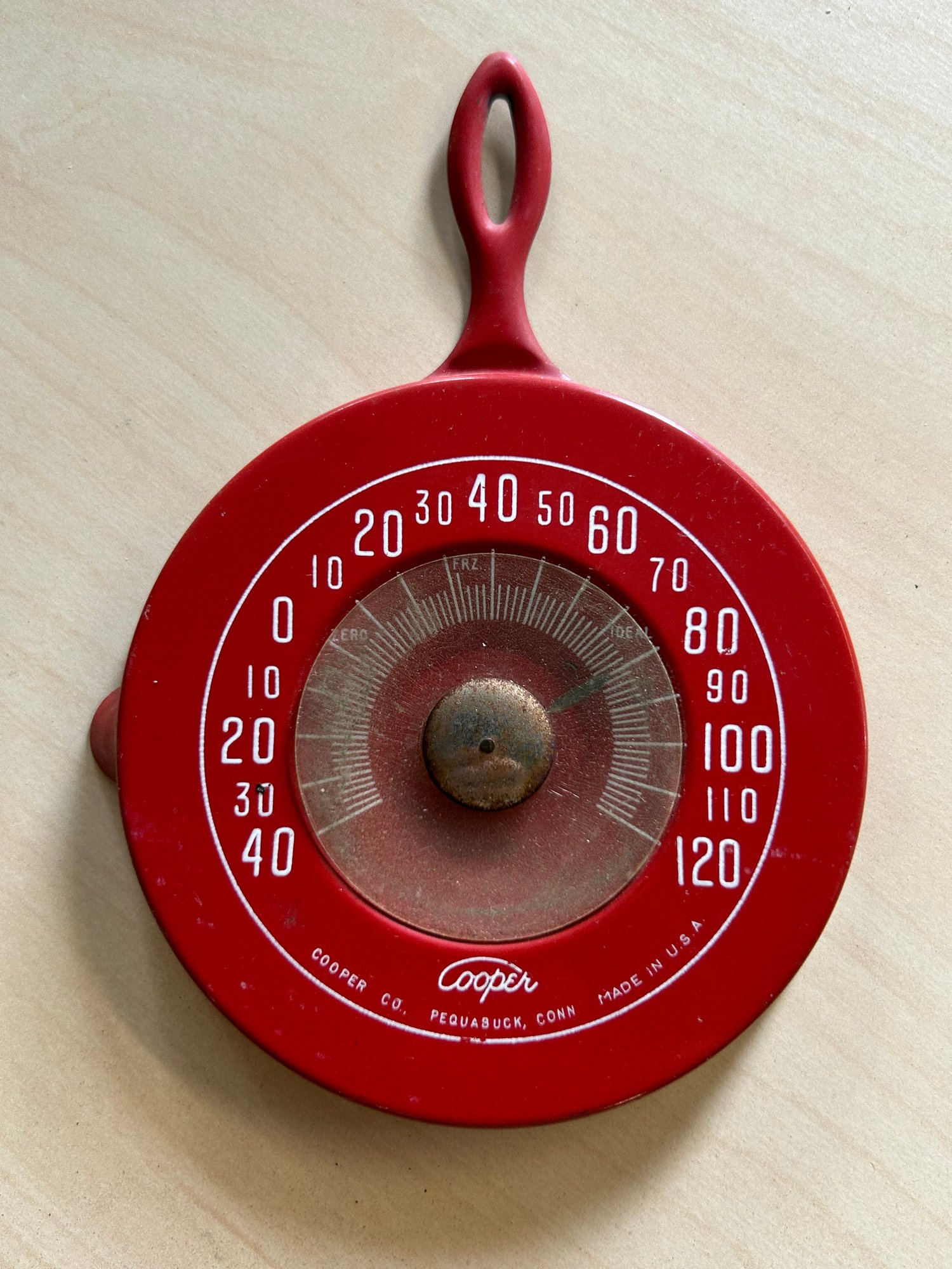 Cooper Frying Pan Wall Thermometer Red Tested Works Pequabuck CT USA ...