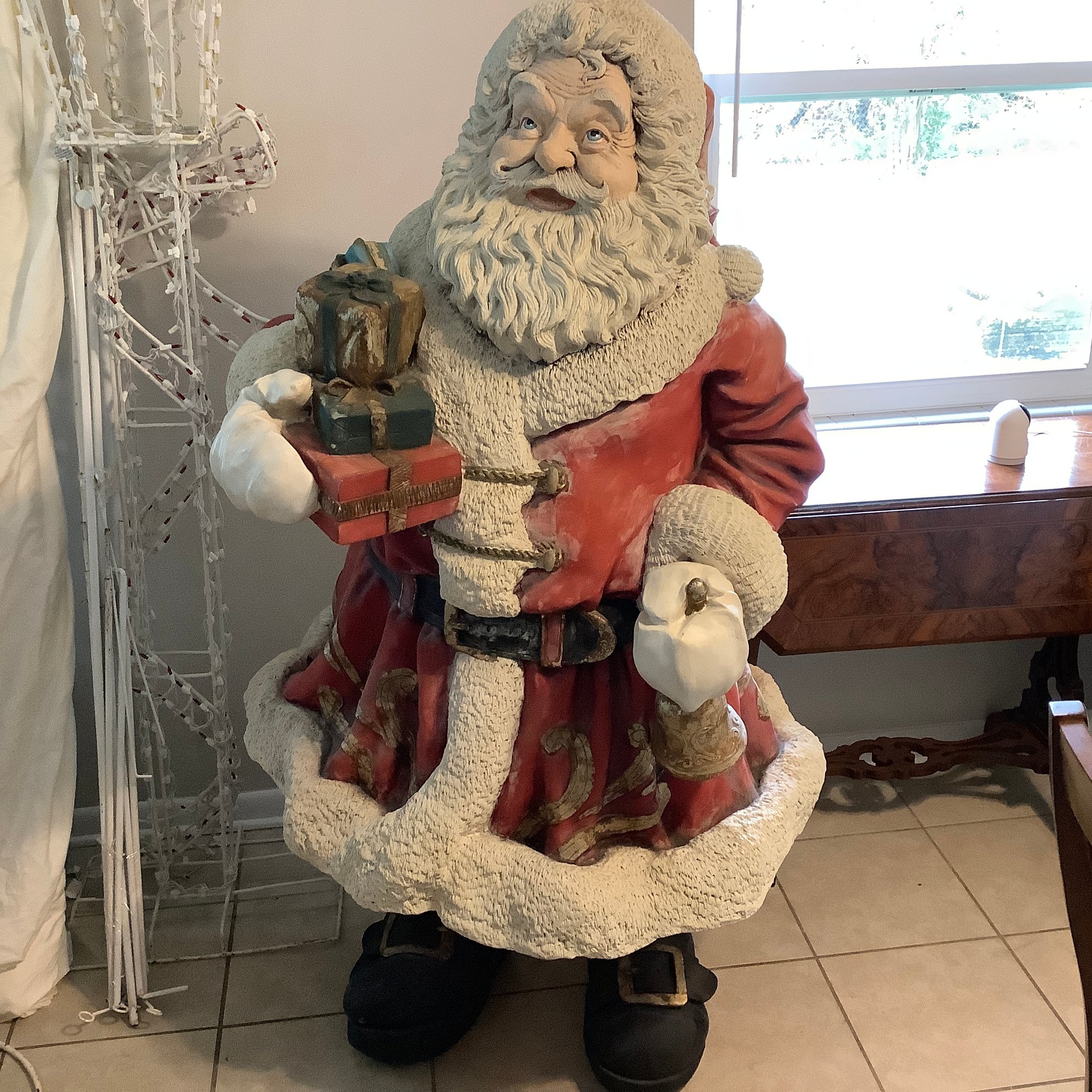 HUGE!!! Life Size Christmas Santa Carrying Bell And Presents, Plaster ...