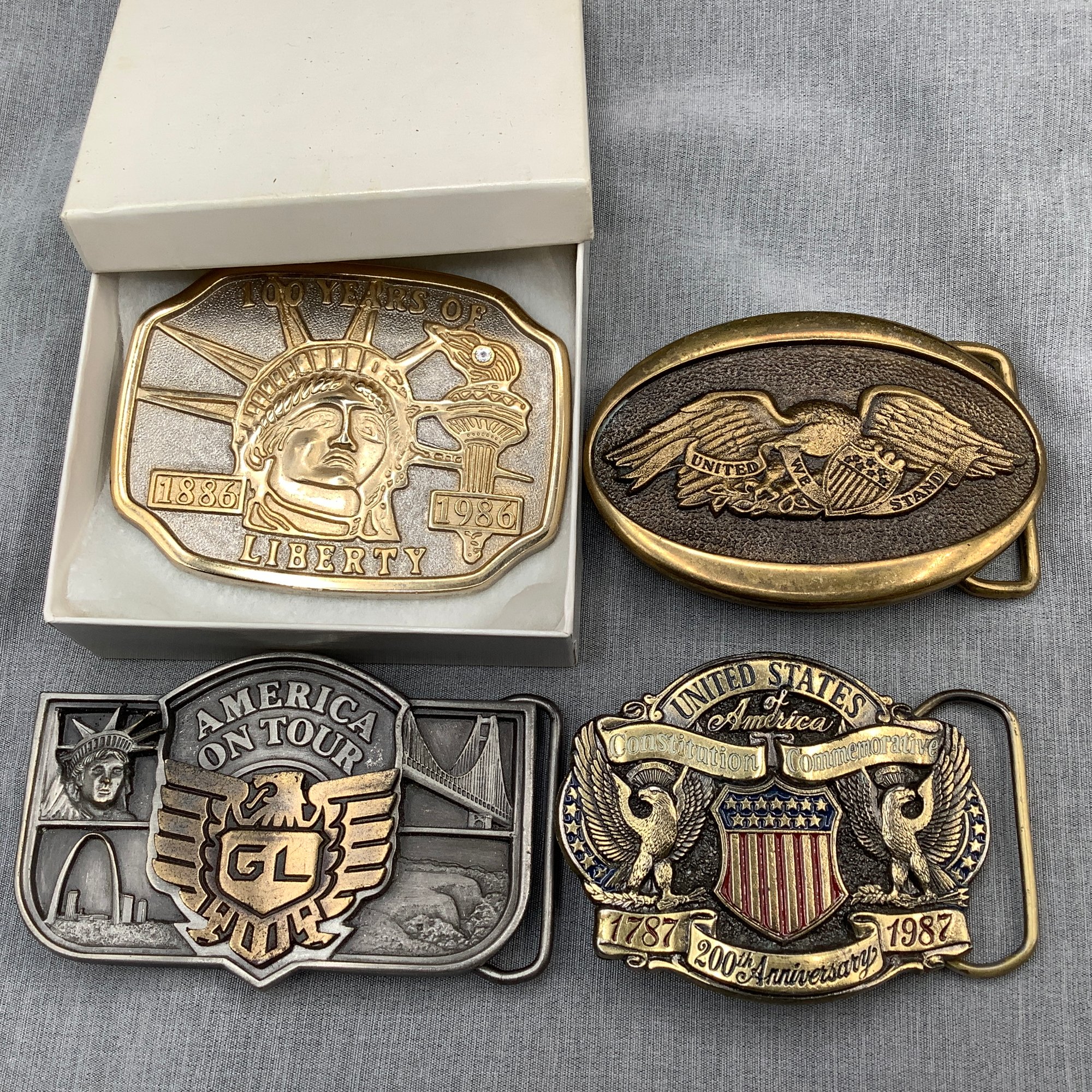 4 Belt Buckles, Constitution Commemorative 1987, GW America On Tour ...