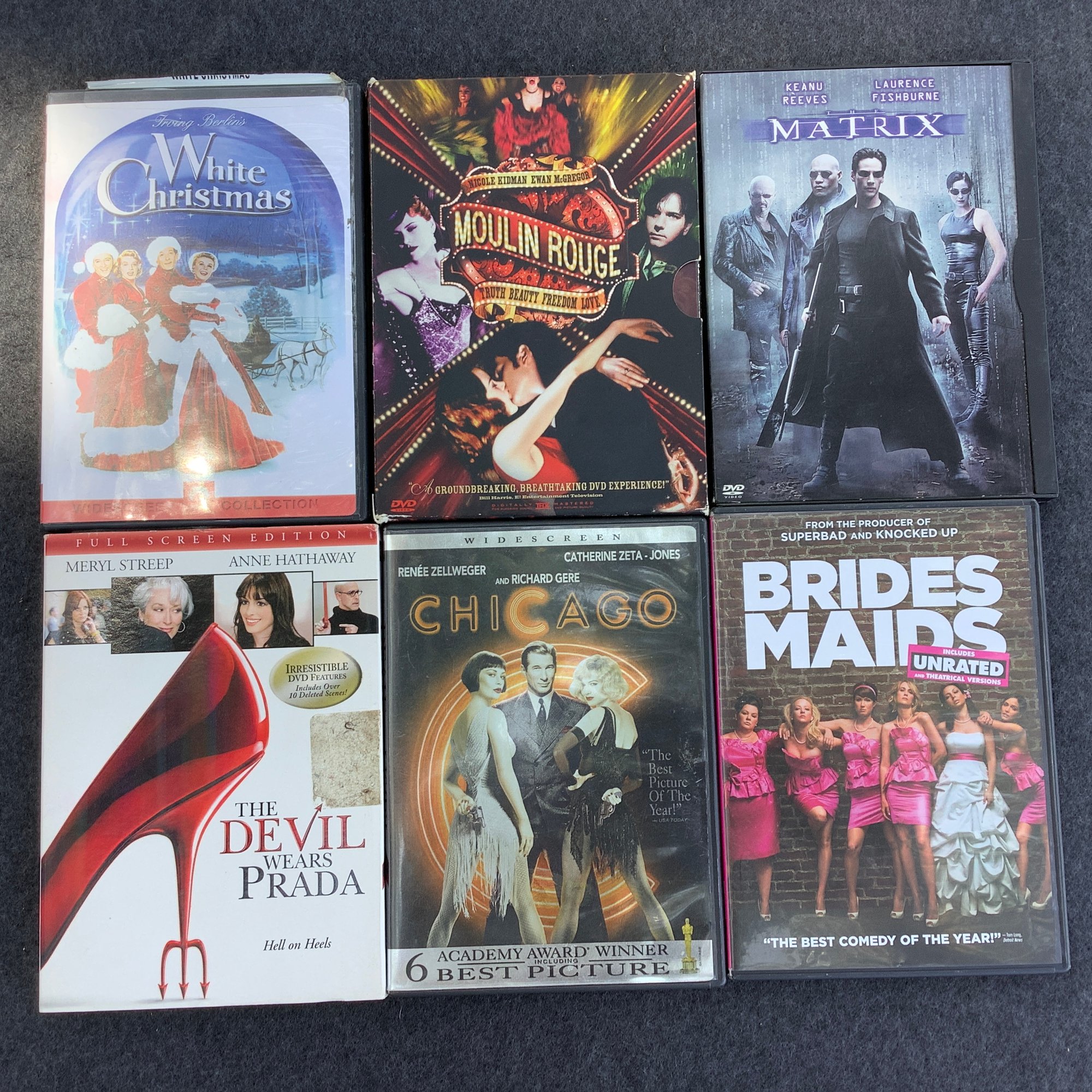 6 DVDs, Moulin Rouge, Matrix, Devil Wears Prada, Chicago, Brides Maid ...