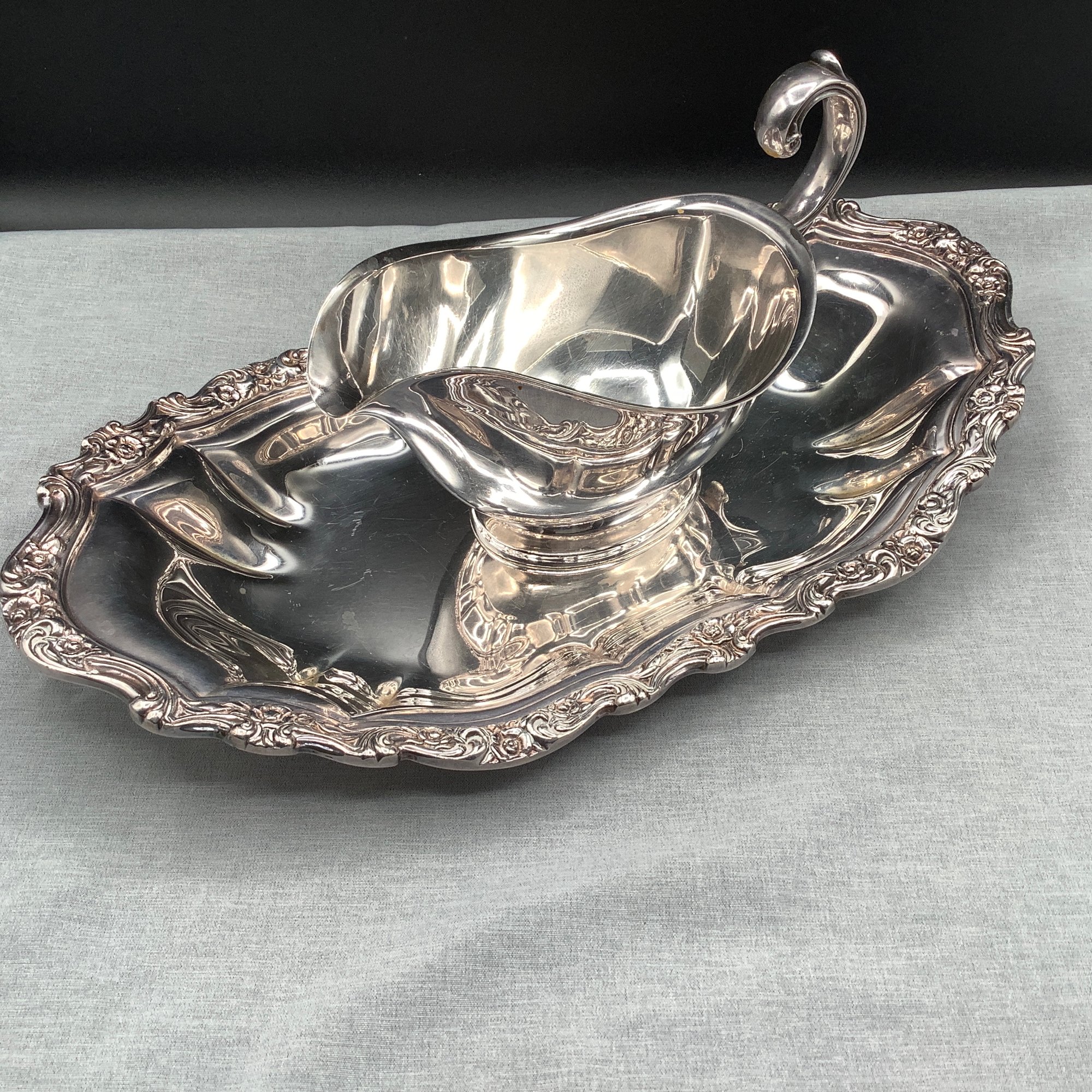 Silver Plate American Rose Pattern Gravy Boat And Tray #5667 ...