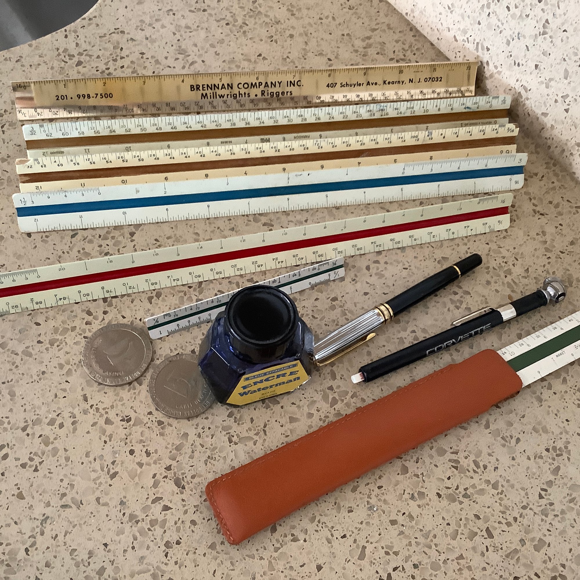 5 Architect Scales (one Metal), One Mini Scale, Fountain Pen And Ink ...