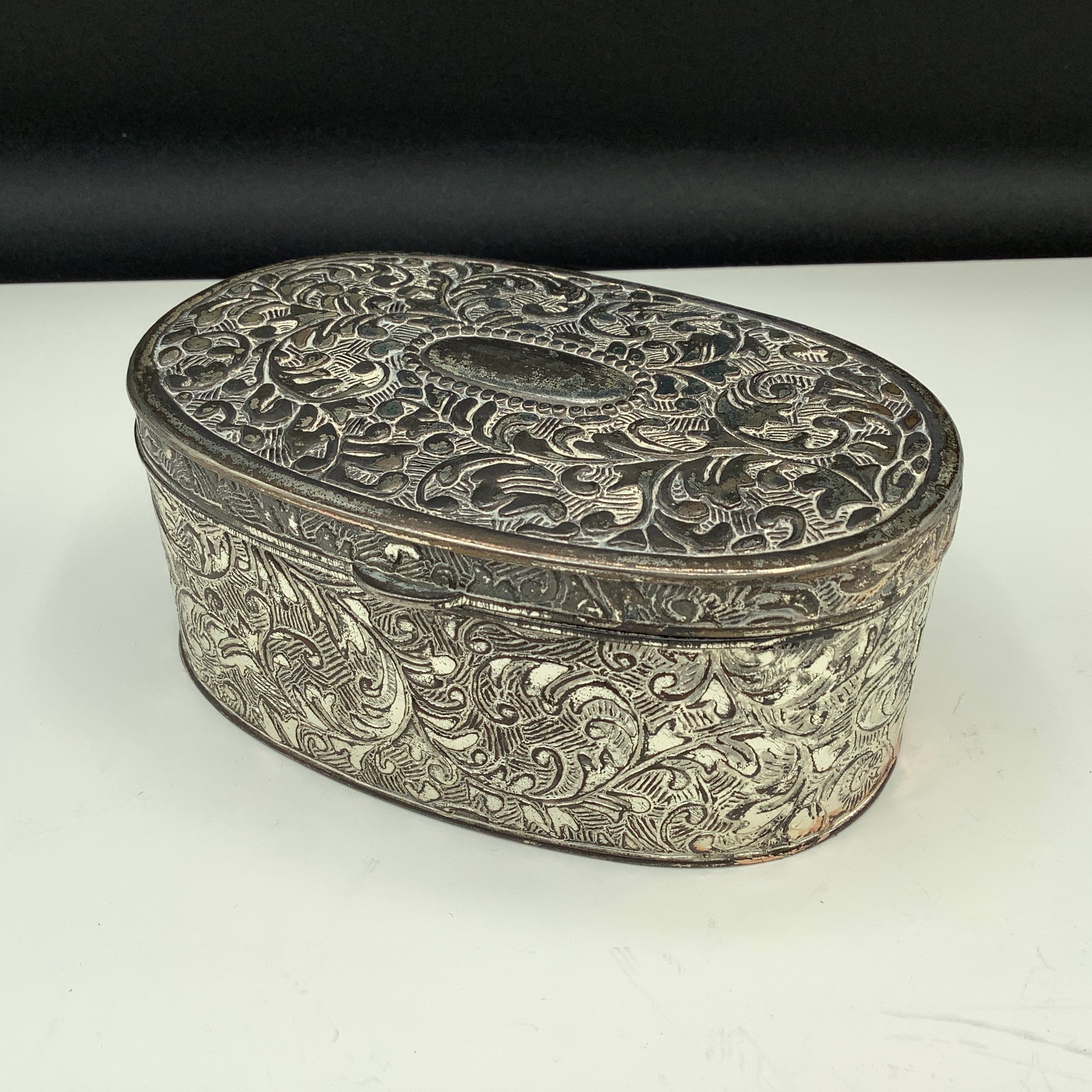 Small Metal Jewelry Box With Chasing And Repousse Leaf Design #5930 ...