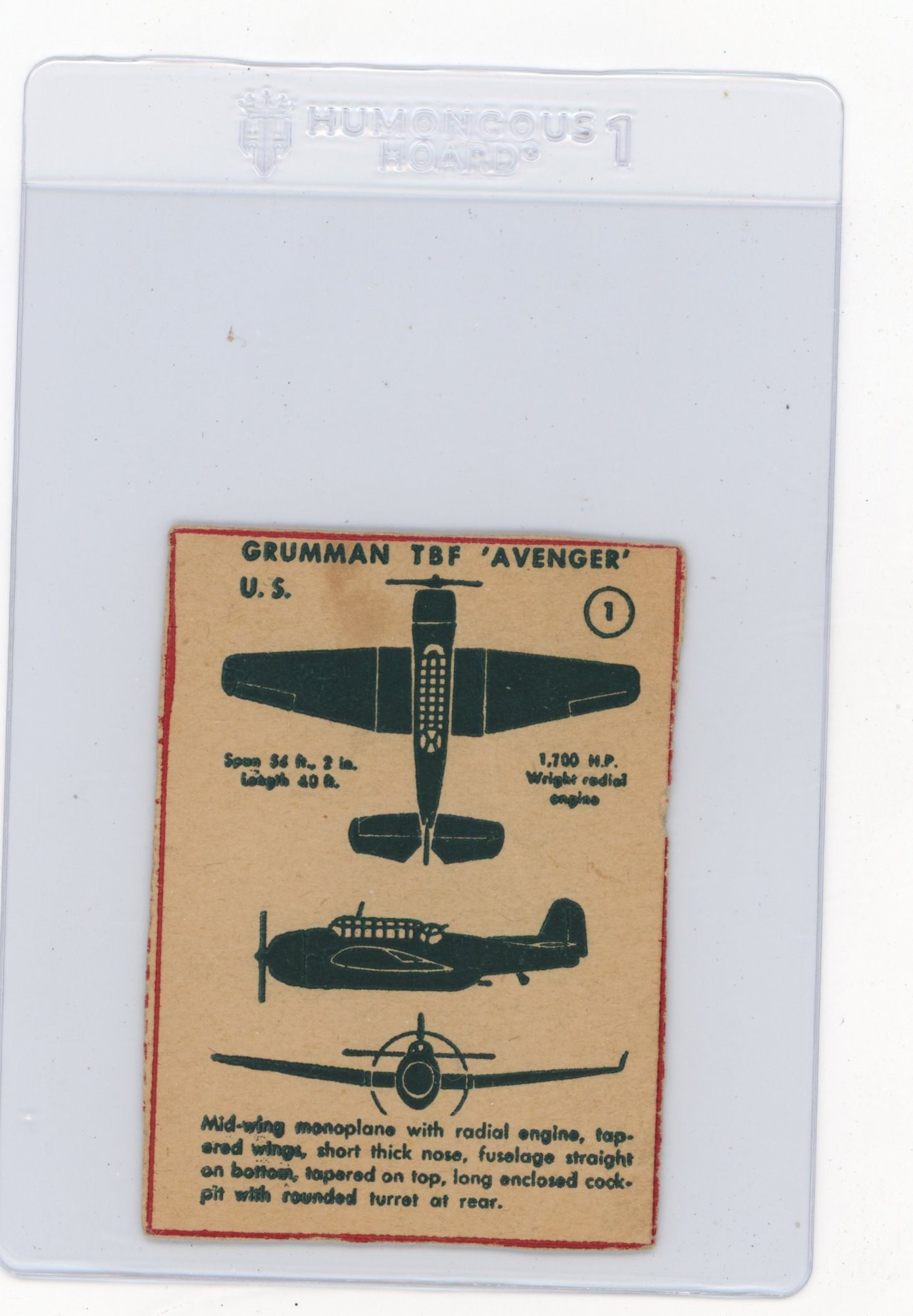 US Military Grumman TBF Avenger Aircraft Recognition Card #34015 ...
