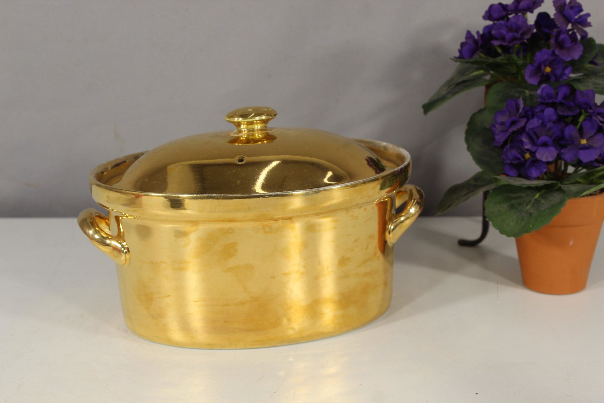 Vintage Hall China Gold Oval Casserole Dish With Lid - Made In USA ...