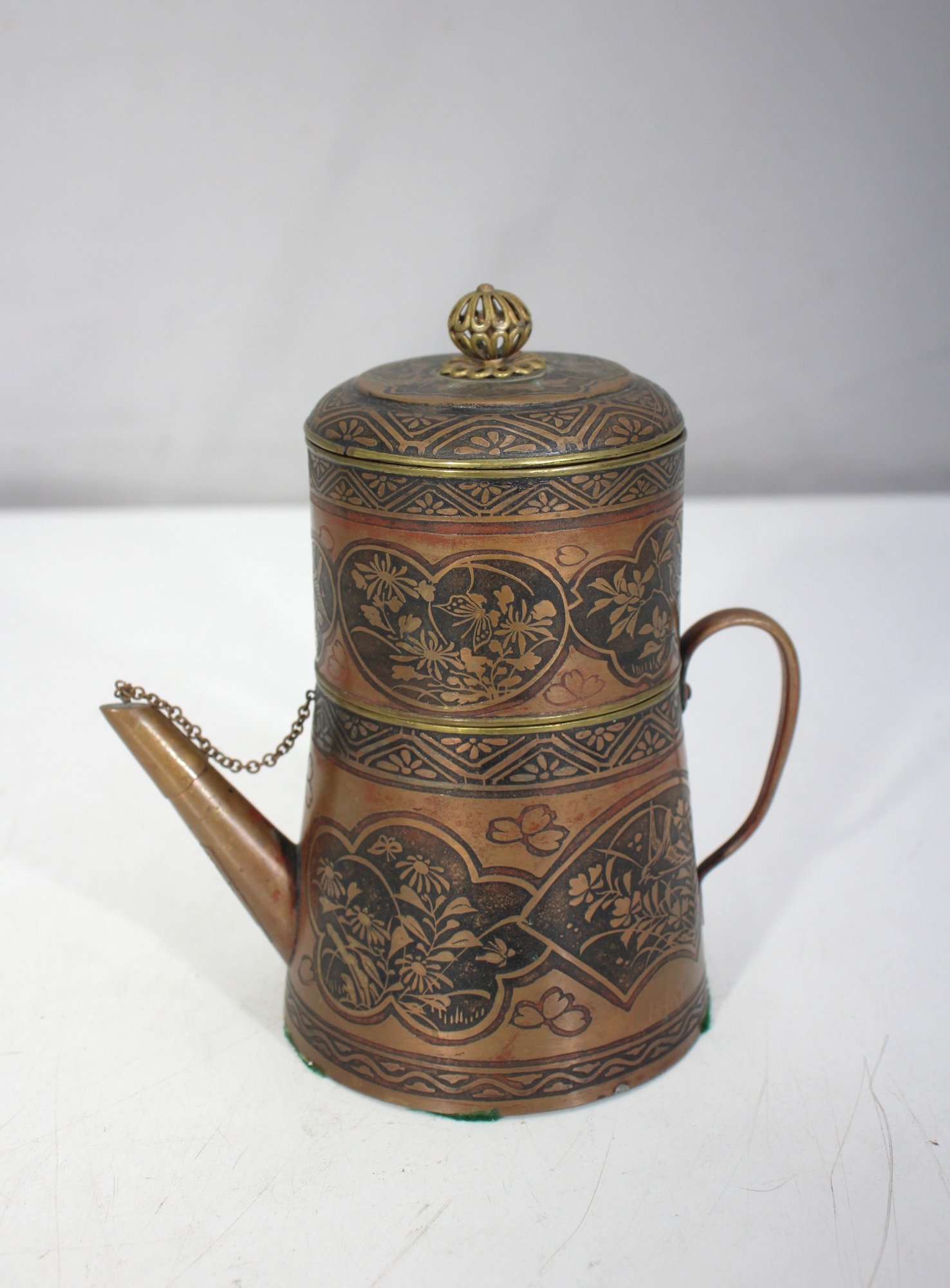 Antique Middle Eastern Brass & Copper Dallah Coffee Pot With Strainer 7 ...