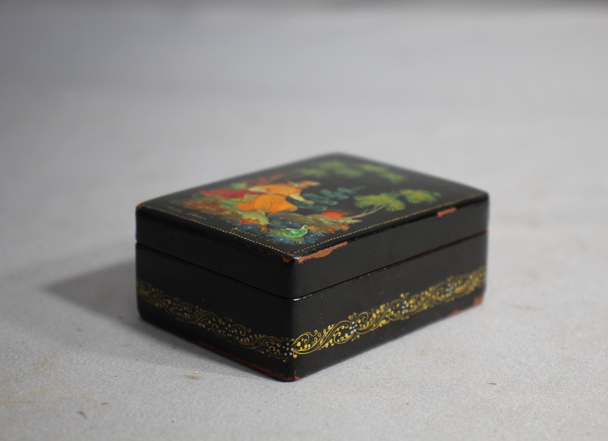 Enchanting Russian Lacquer Miniature Box With Folk Art Illustration ...