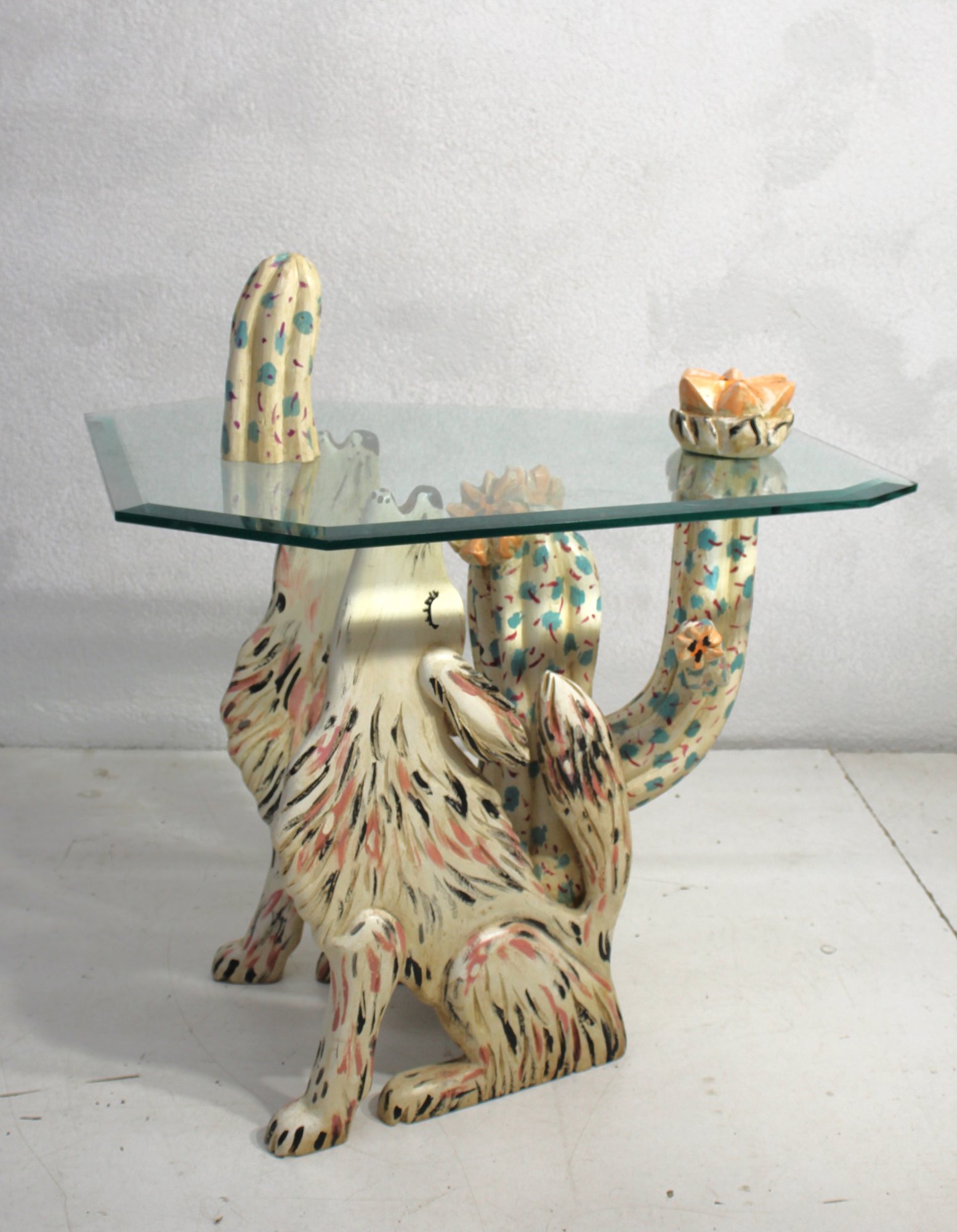Unique Dave Ross Pwerle Hand-Painted Howling Coyote Glass Top Accent ...