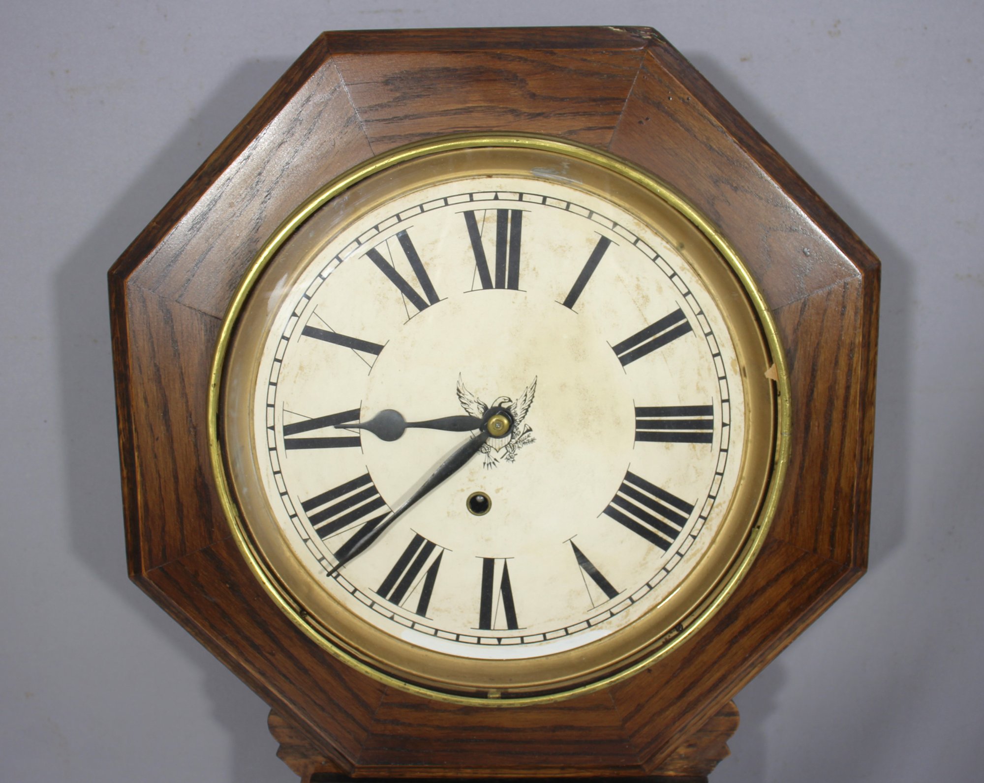 Antique Wooden Wall Regulator Clock With Key #76317 | Auctionninja.com