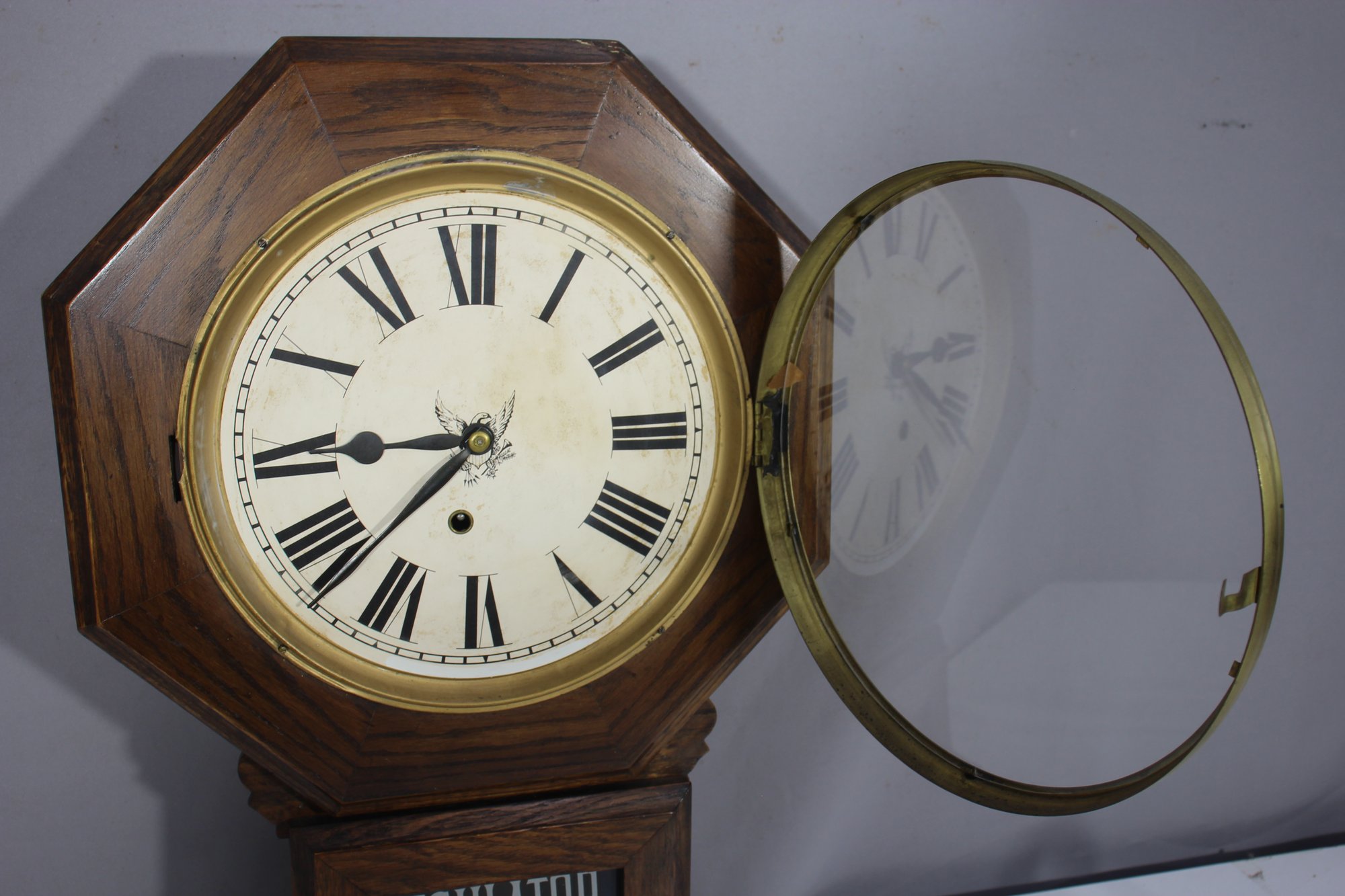 Antique Wooden Wall Regulator Clock With Key #76317 | Auctionninja.com
