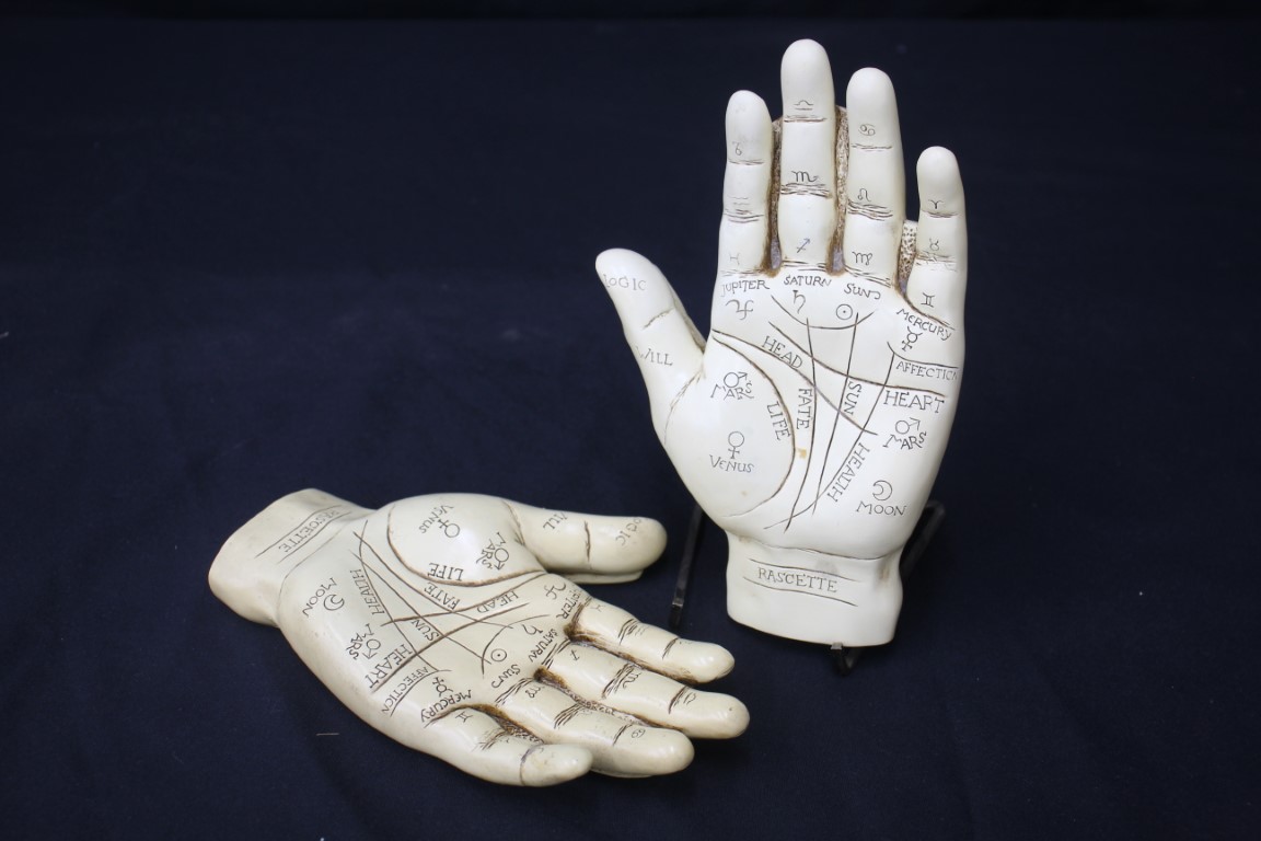 Pair Of Palmistry Hand Model Resin Sculpture Fortune Telling Palm ...