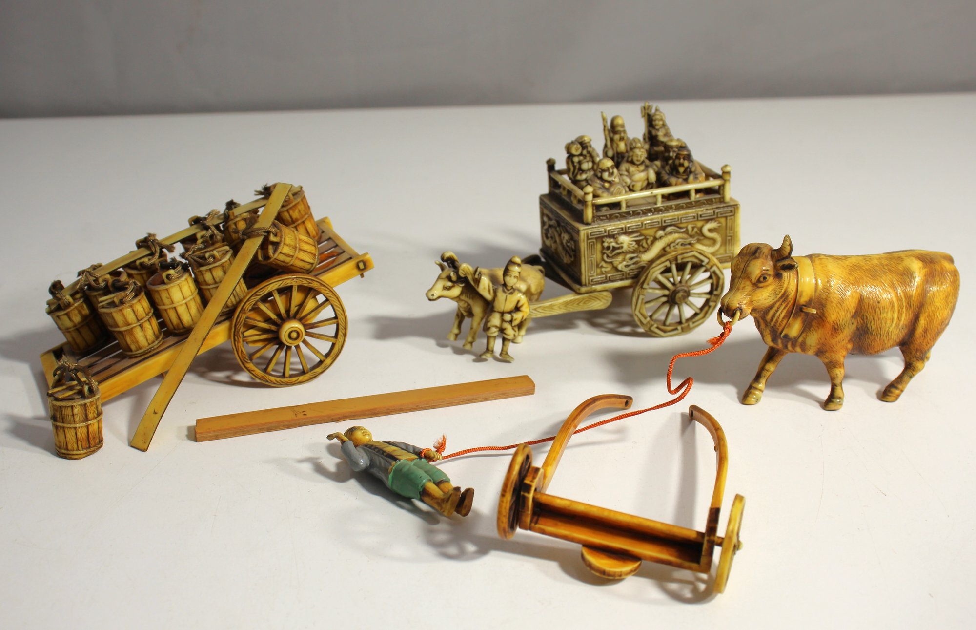 Vintage Japanese Celluloid Figurine Set Ox Cart, Wagon, And Miniature ...