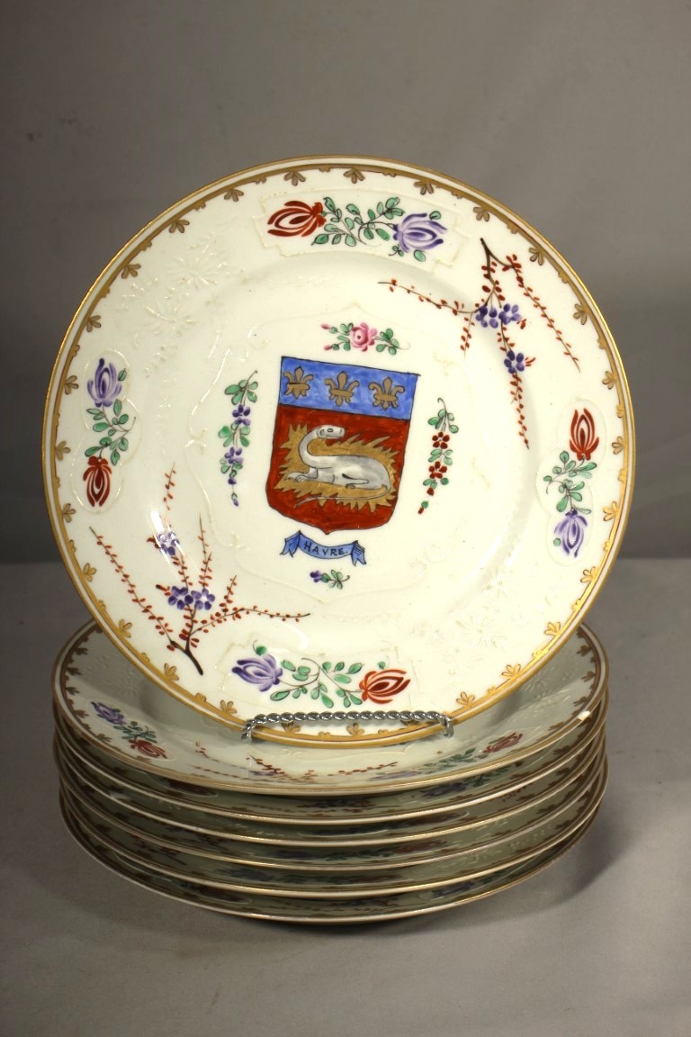 Set Of 7 Hand-Painted French Porcelain Plates Featuring City Crests ...