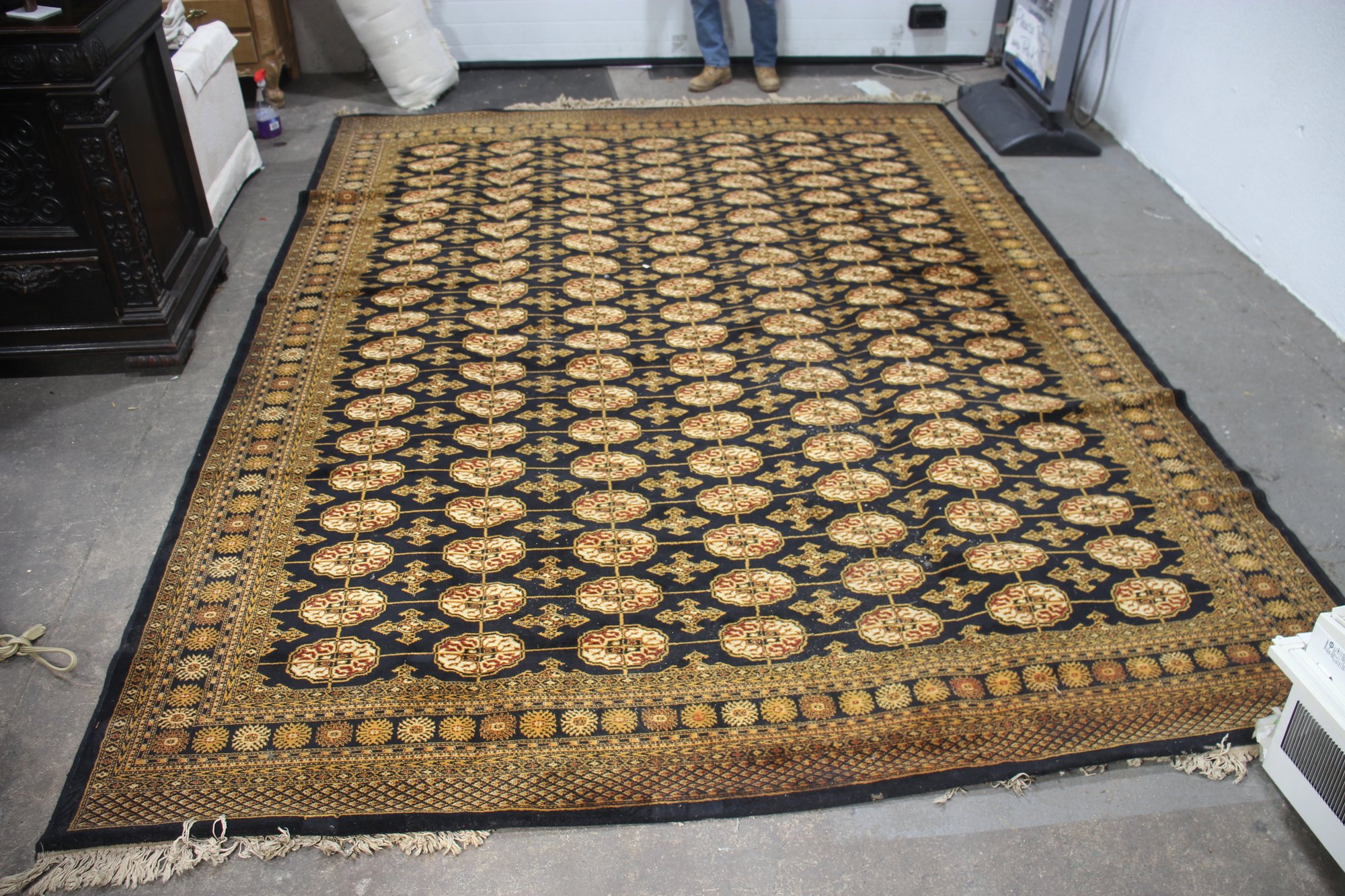 Luxurious Handwoven Bokhara Wool Rug - Black & Gold Geometric Design ...