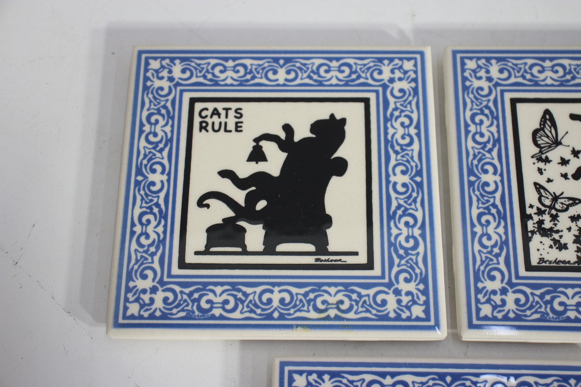 Set Of 5 Besheer Art Tile Cat Silhouette Wall Tiles 6" X 6", Made In ...