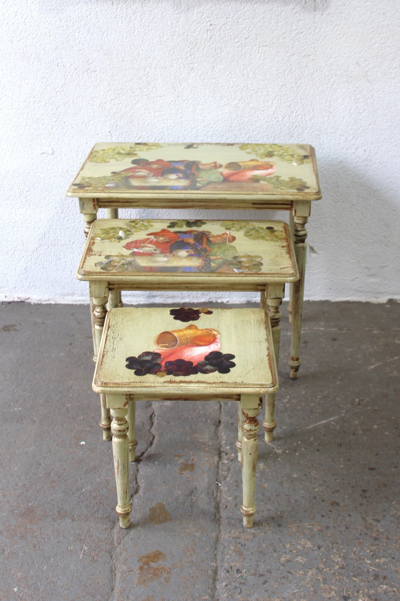 Vintage Hand-Painted Nesting Tables Set Of 3 Fruit Motif 21H X 24W X 15 ...
