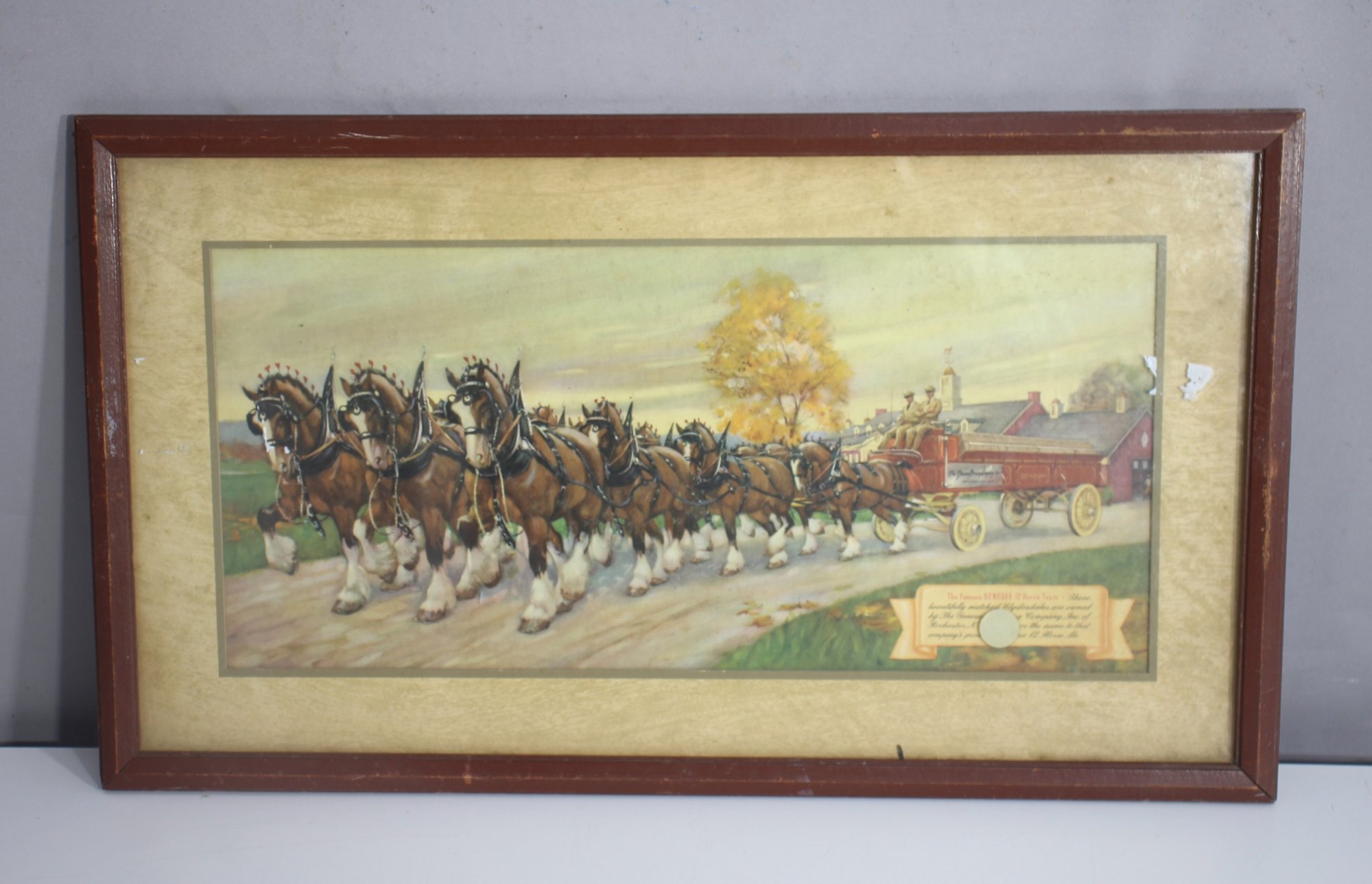 Vintage Framed Print "The Famous Genesee 12-Horse Team" 13"H X 22.5"W ...