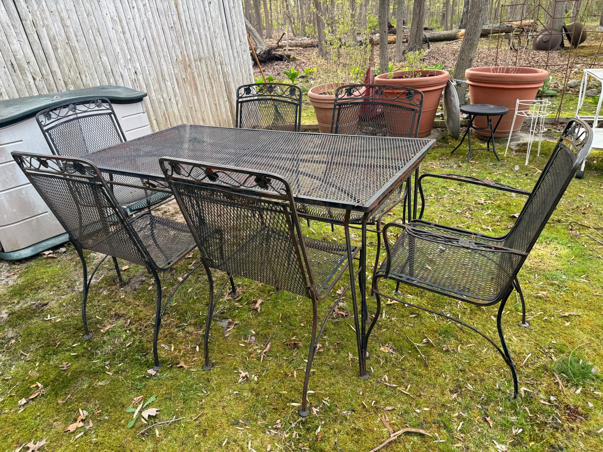 7-Piece Vintage Wrought Iron Patio Dining Set - Table And 6 Chairs With ...