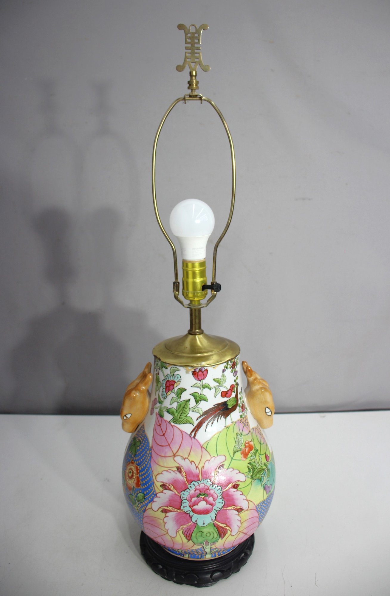 Colorful Chinese Porcelain Table Lamp With Animal Handles & Floral ...