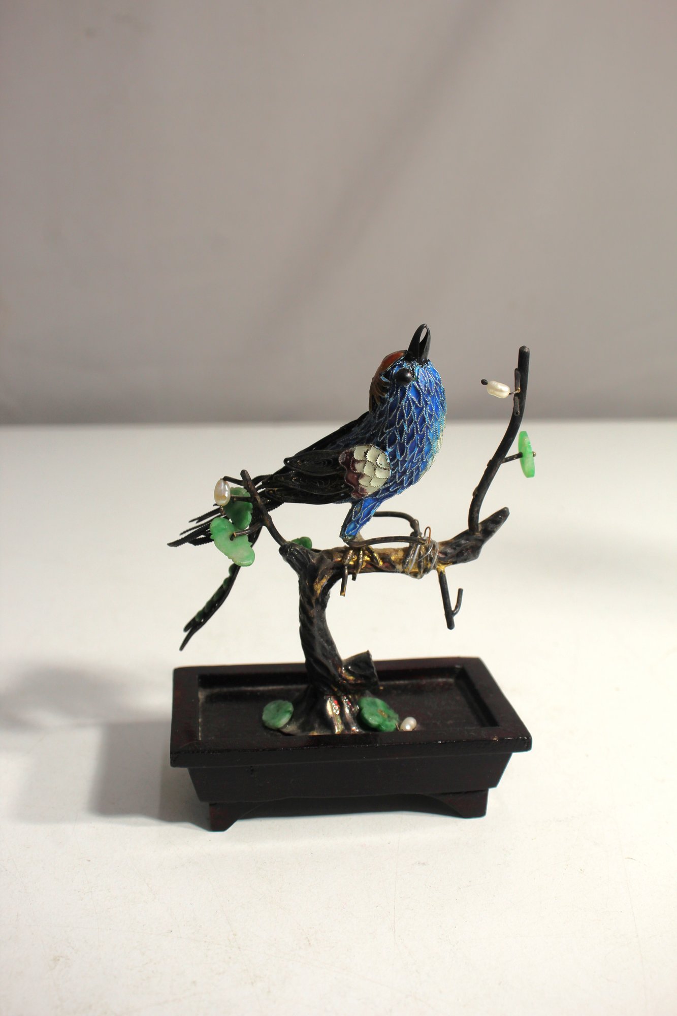 Chinese Antique Sterling Blue Enamel & Jade Bird Figurine #70214 ...