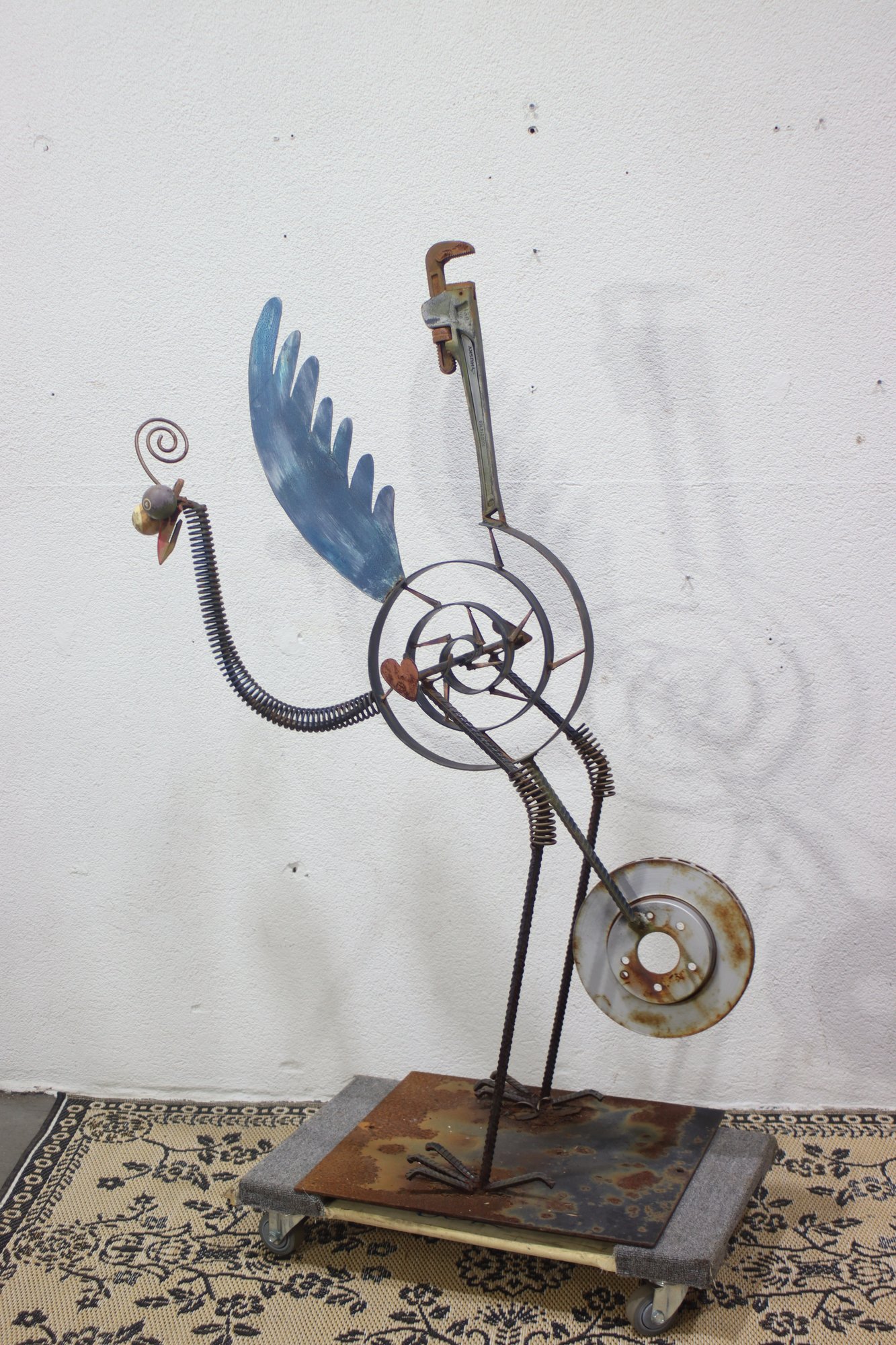Whimsical Kinetic Bird Sculpture Recycled Industrial Folk Art With ...
