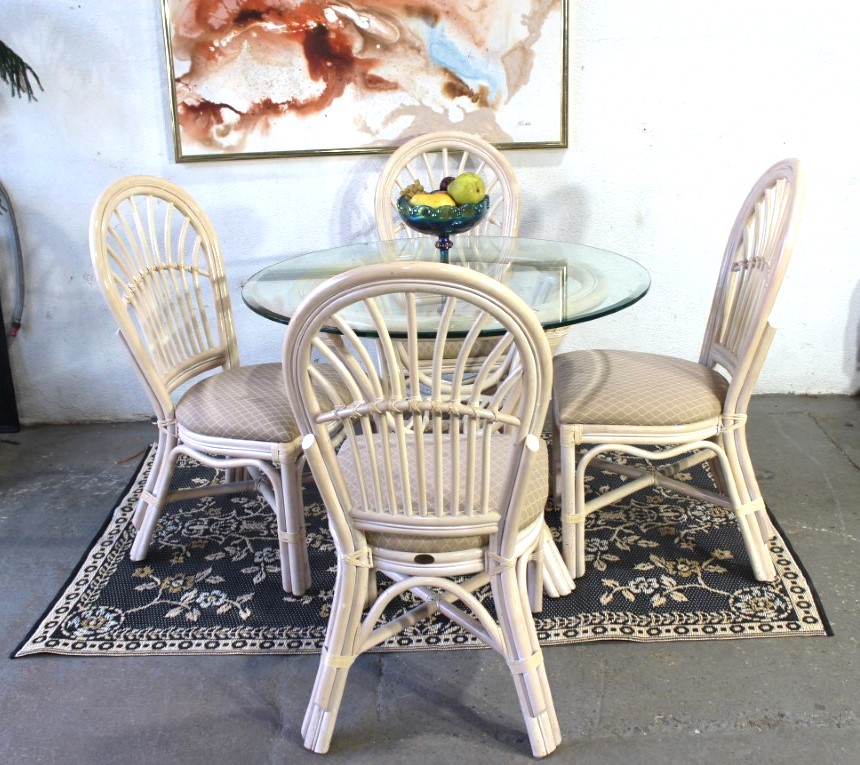 Vintage Boca Rattan Dining Set 4 Chairs & Glass Table - Hollywood ...