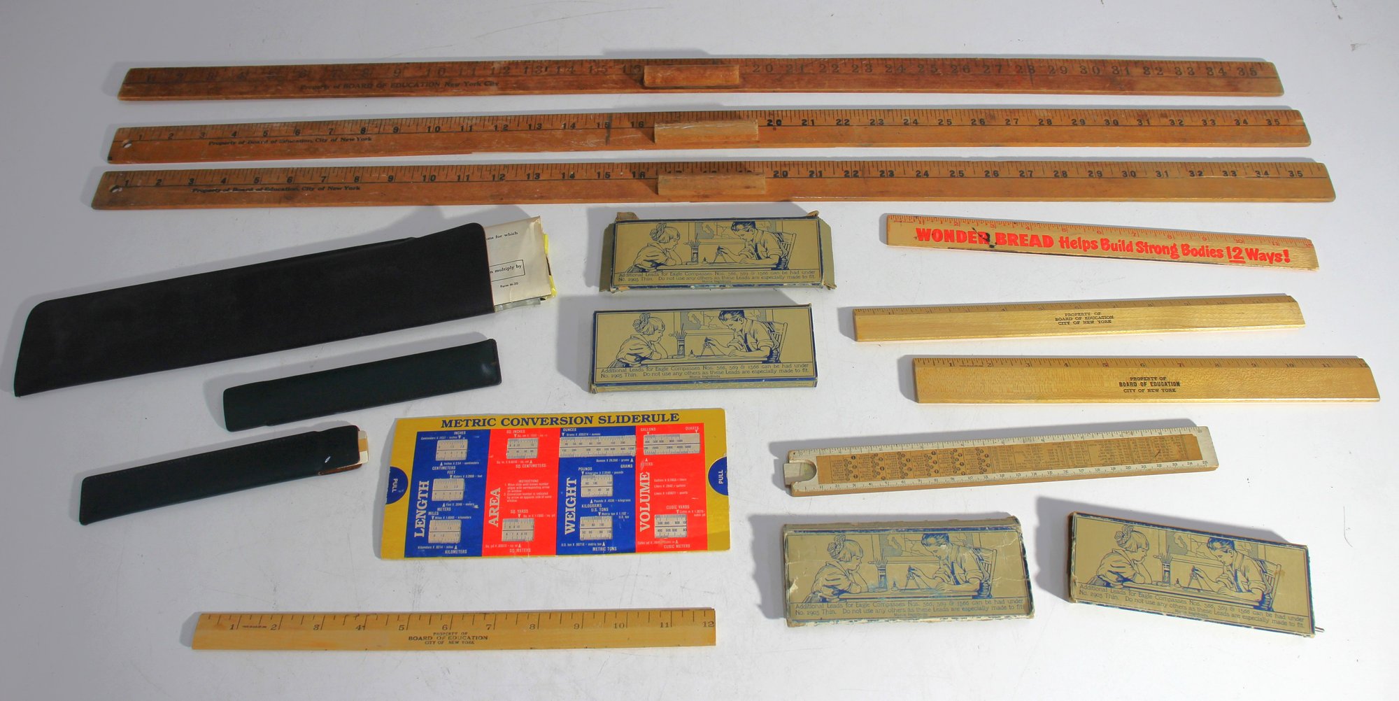 Vintage Measuring Tools And Slide Rule Lot - Eagle Compass & Ruler ...