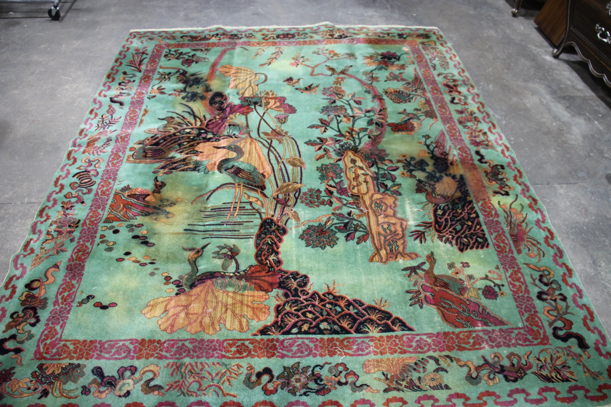 Large 124" X 98" Vintage Chinese Art Deco Rug Birds & Floral Motif ...