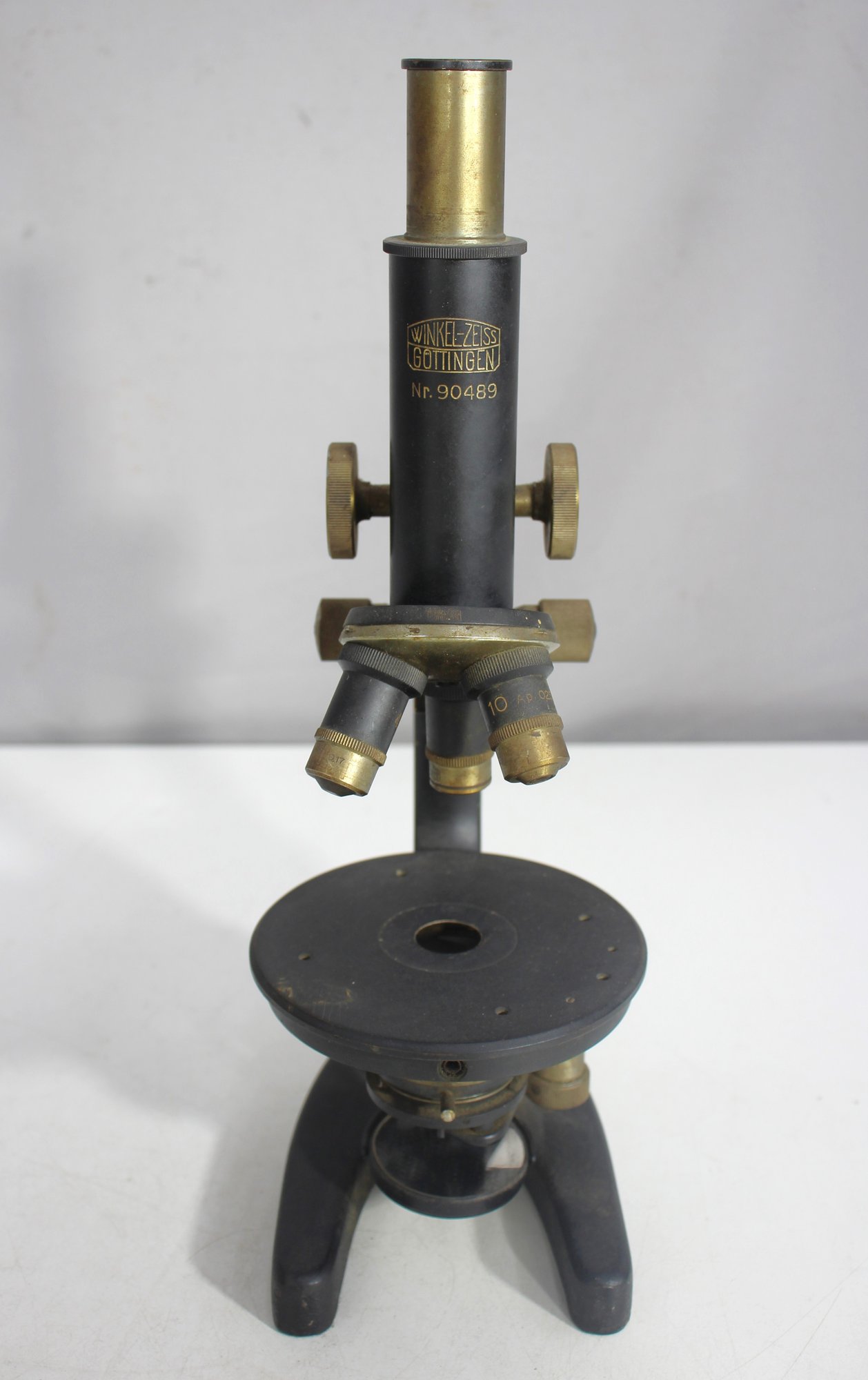 Antique Winkel-Zeiss Gttingen Brass & Cast Iron Microscope No. 90489 14 ...
