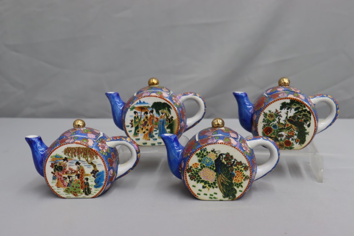 Group Of 4 Vintage Blue Japanese Satsuma Enameled Mini Teapots #48570 ...