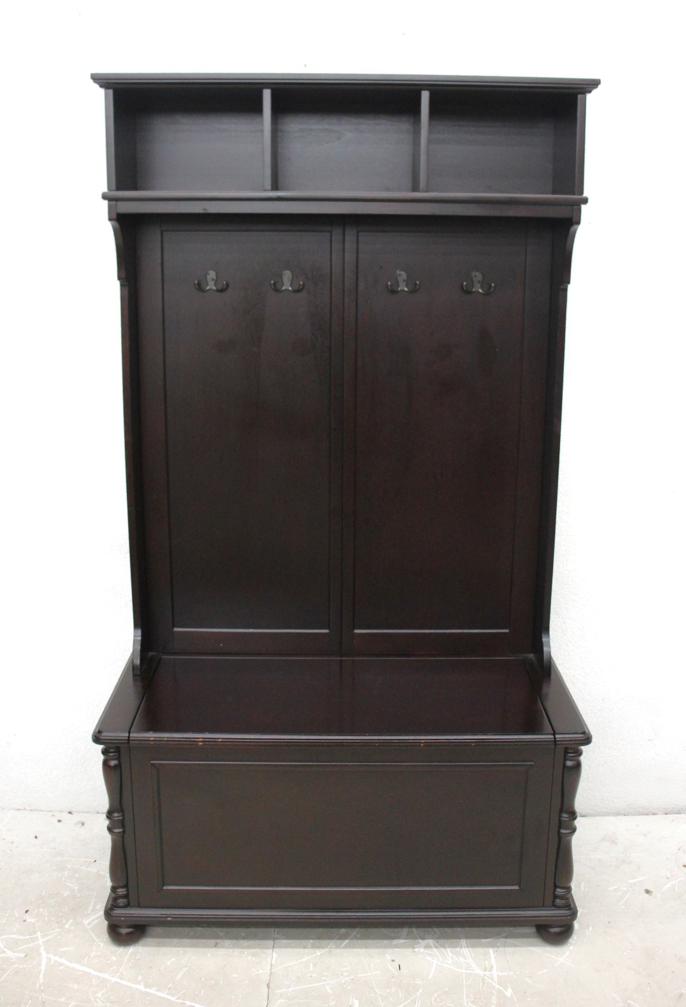 Dark Wood Entryway Hall Tree With Hooks & Storage Bench 70"H X 40"W X ...