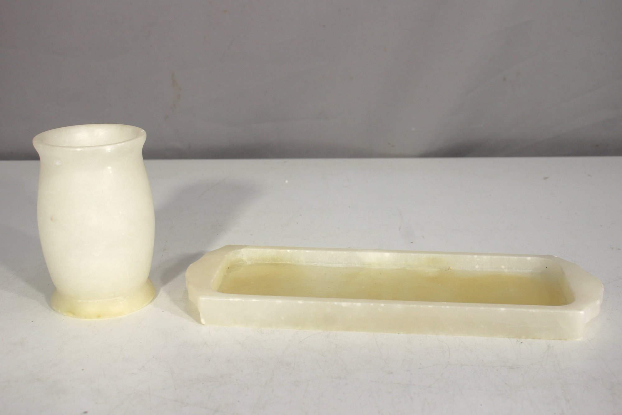 Alabaster Cup & Tray Set - 4.5H & 10.5 X 3.5 #77663 | Auctionninja.com
