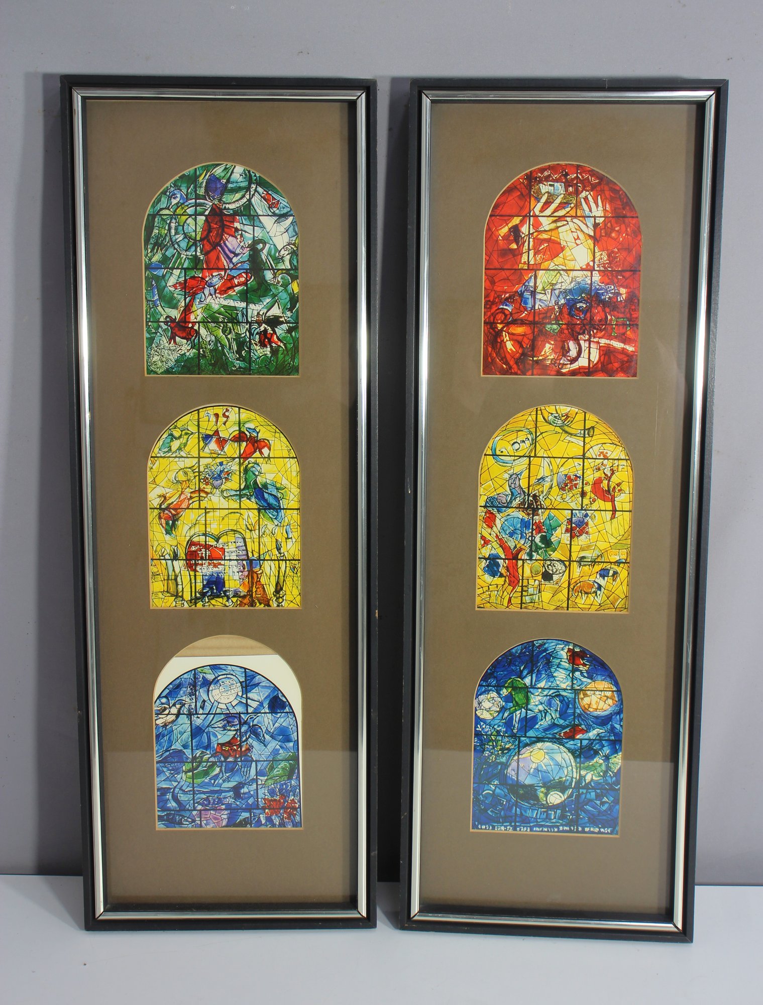 Set Of 2 Framed Stained Glass Prints - Vibrant Artwork (29"H X 10"W ...