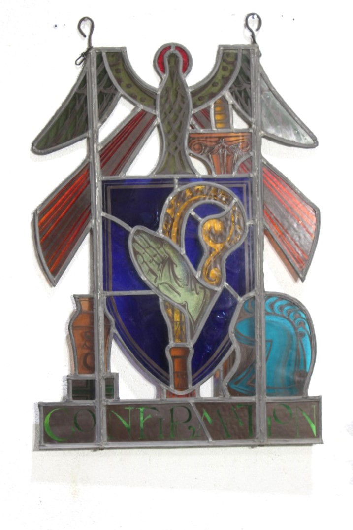 Vintage Stained Glass Panel - "CONFIRMATION" Theme #71795 ...