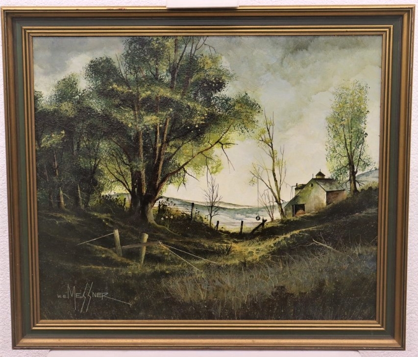 W.E. Messner Tire Swing Landscape, Artist Signed Lower Left Oil On ...