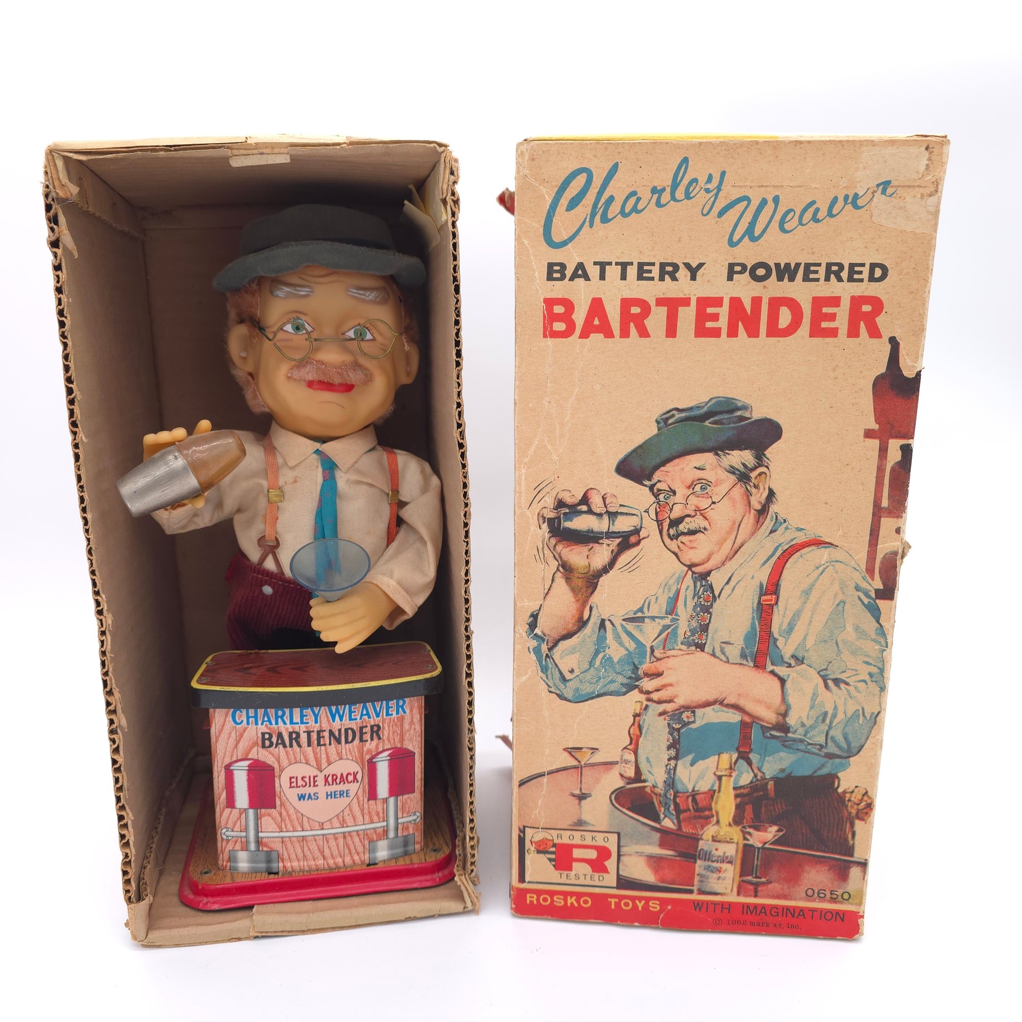 1960s Charley Weaver Bartender Toy In Original Box - Rosko Japan #9560 ...