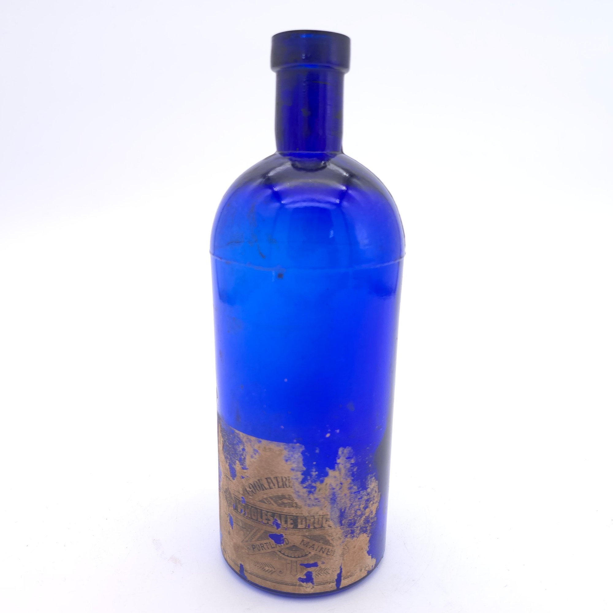 Vintage Cobalt Blue Drug Store Bottle With Partial Label, Portland ...