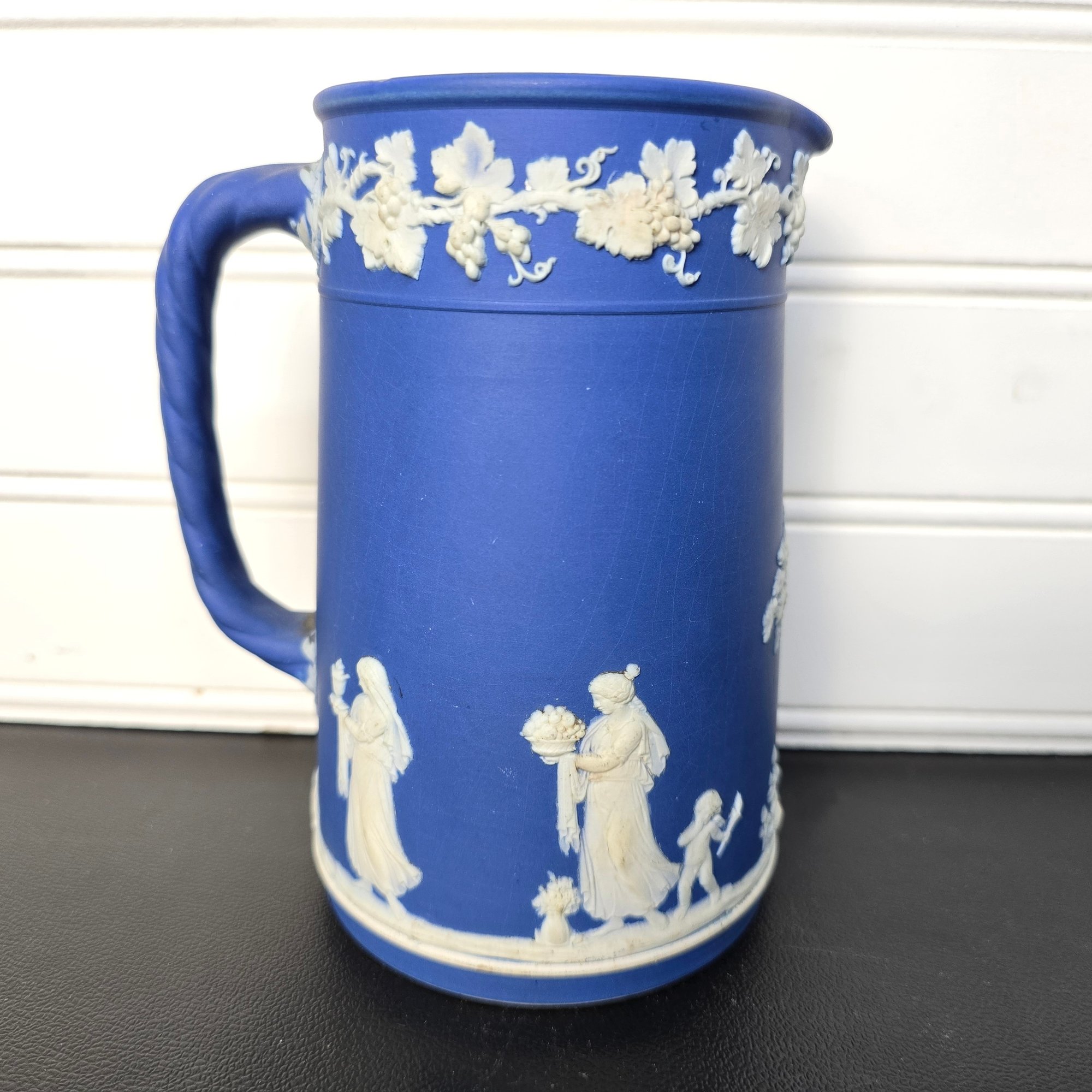 Wedgewood Jasperware Antique Cobalt Blue Pitcher Tankard 6", Mid ...
