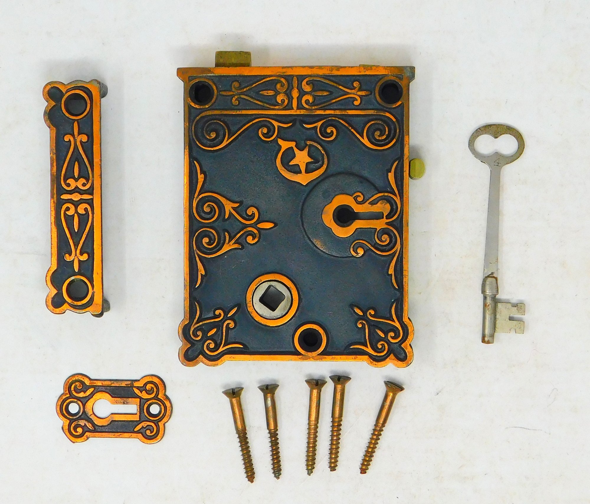 Victorian Style Antique Cast Iron & Brass Door Rim Sash Lock #6390 ...