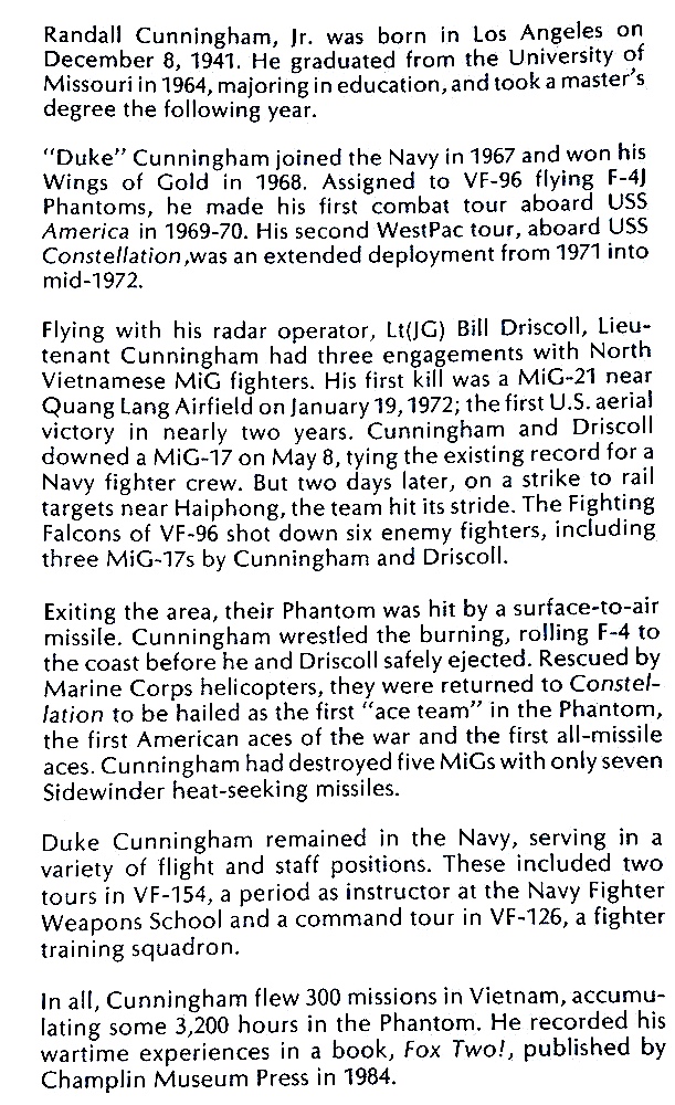 Randall Cunningham, Jr. (1941- ) One Of The First 'Top Gun' ACE Navy ...