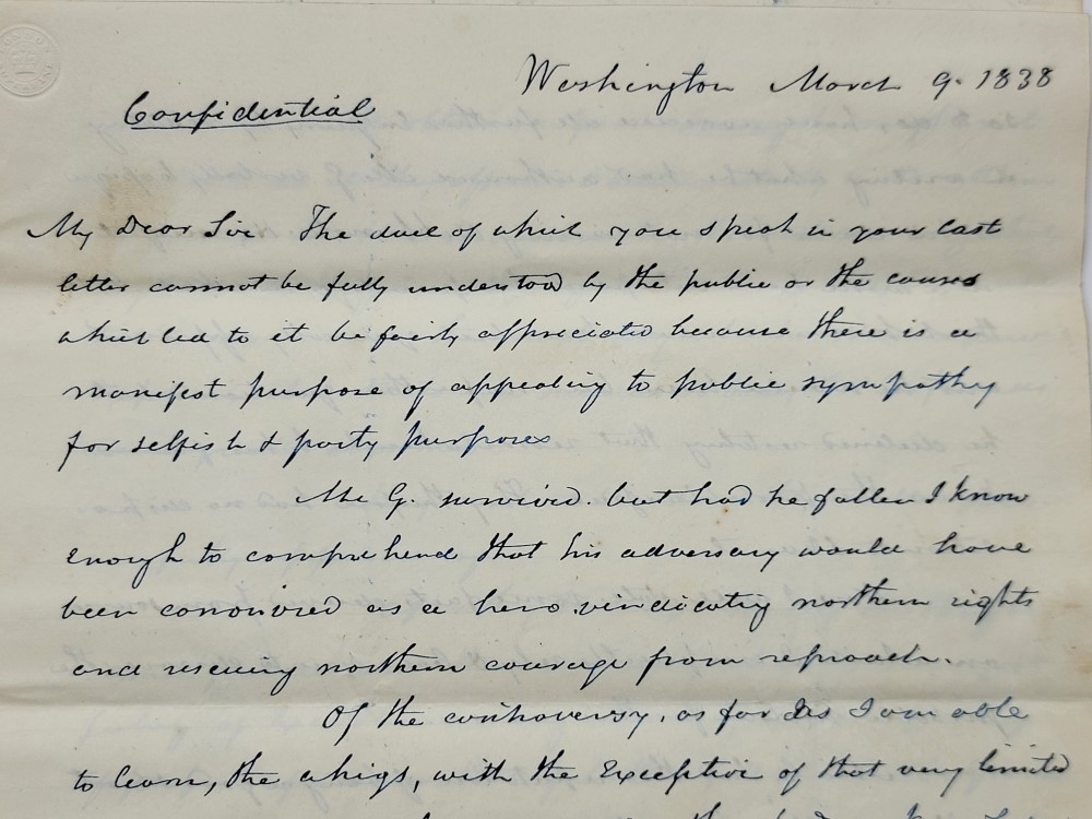 1838 Franked Letter From John Davis To Emory Washburn About Duel Where ...