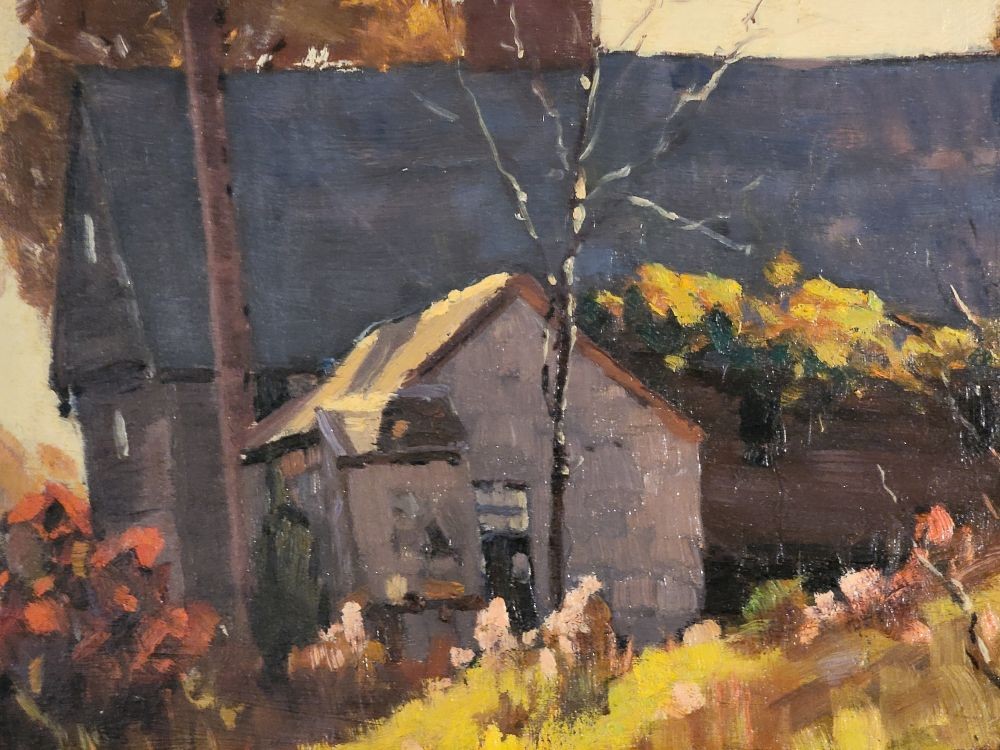 Landscape Of A Home In New England In The Fall. Oil On Board, Signed ...