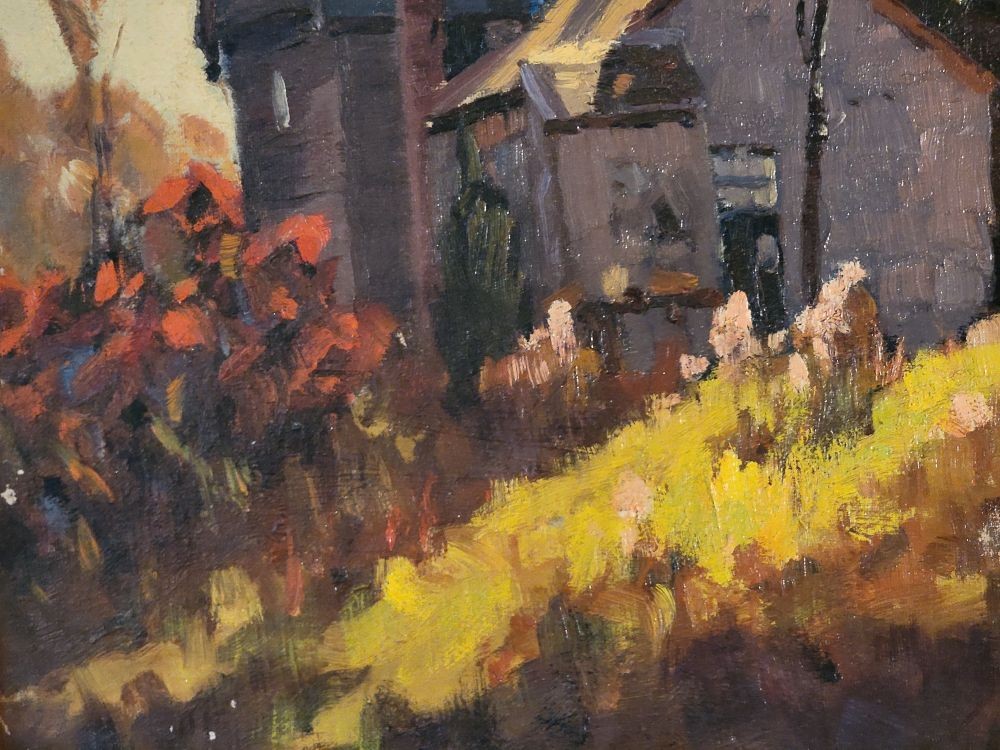 Landscape Of A Home In New England In The Fall. Oil On Board, Signed ...