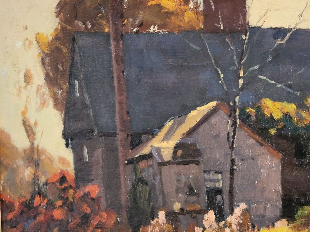 Landscape Of A Home In New England In The Fall. Oil On Board, Signed ...